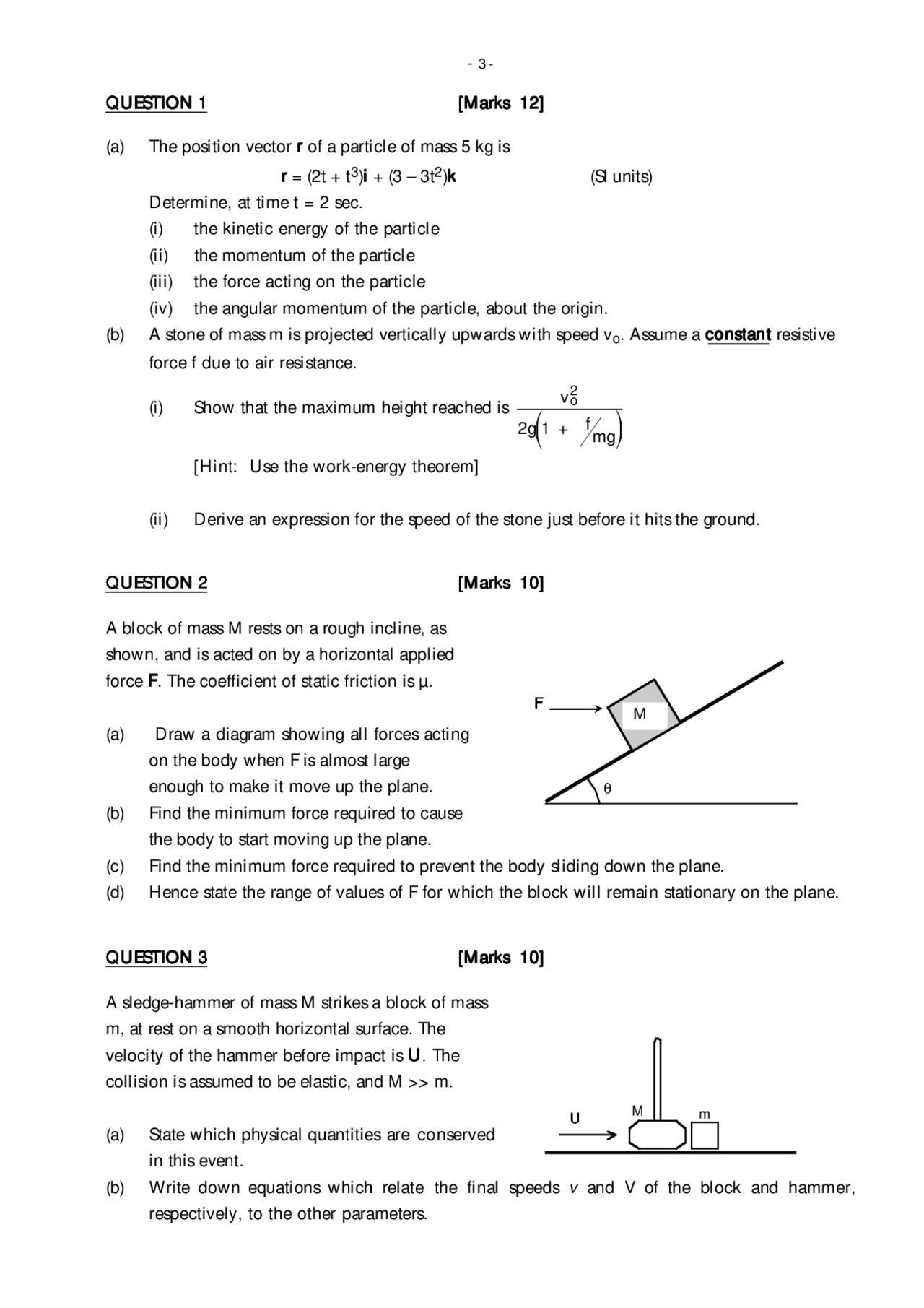 Position Vector Of Particle Higher Physics Past Paper Docsity