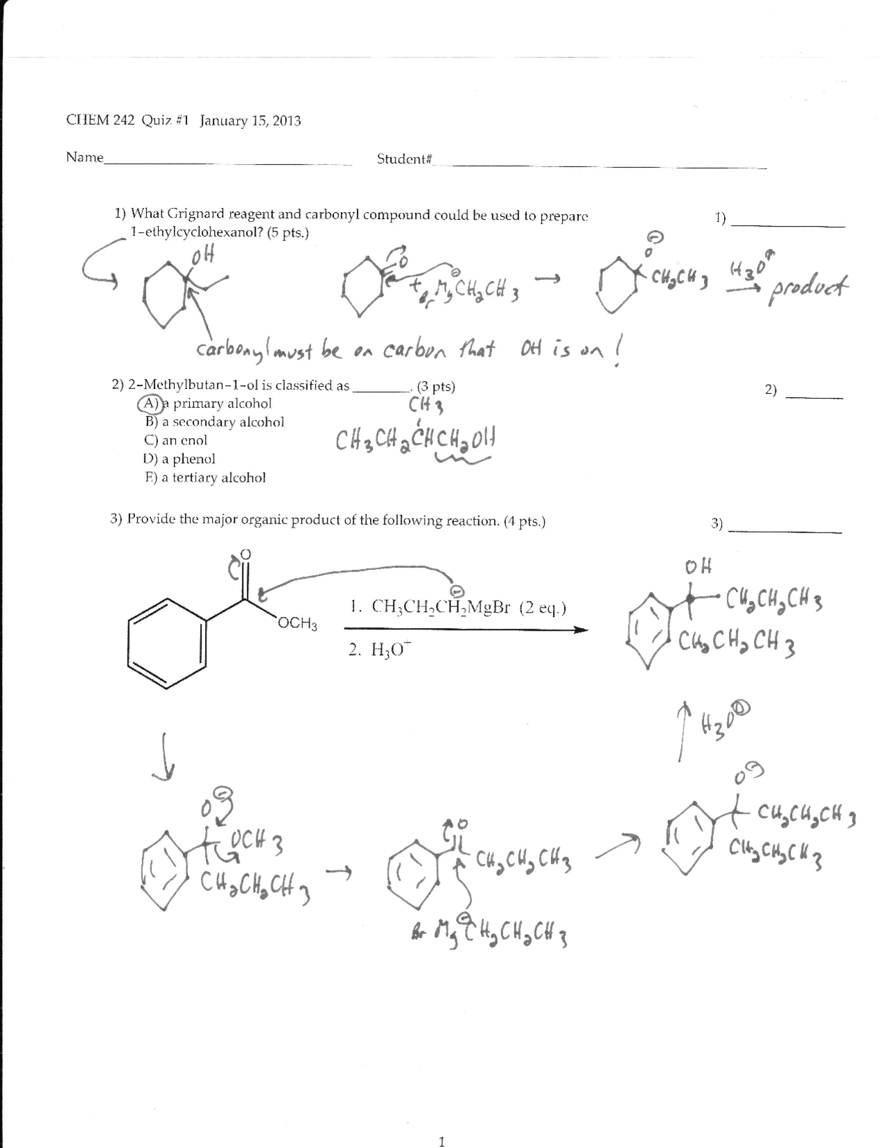 Solved Class Quiz Organic Chemistry Ii Chem 242 Docsity