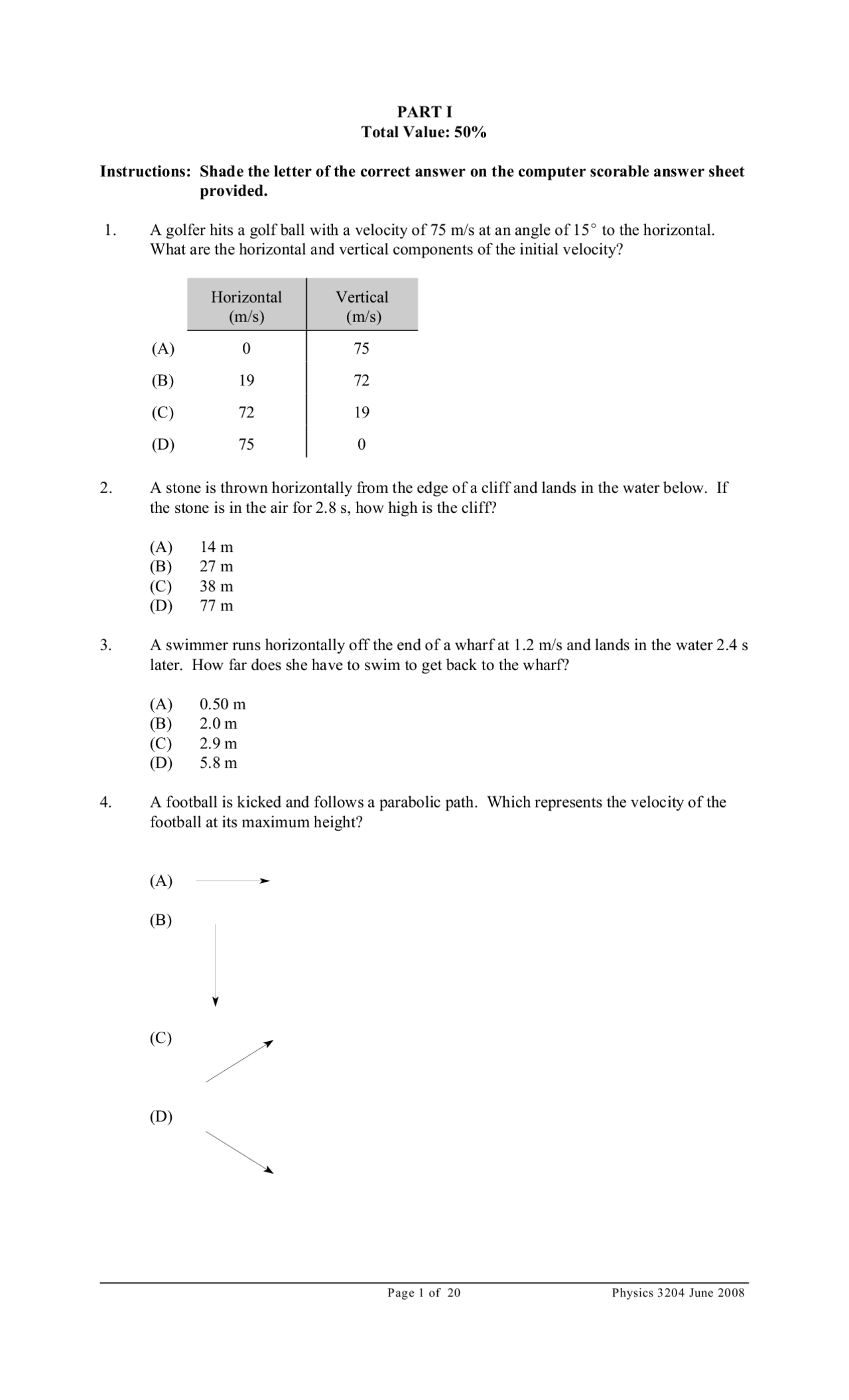 Components Of Initial Velocity Physics Past Exam Paper Exams