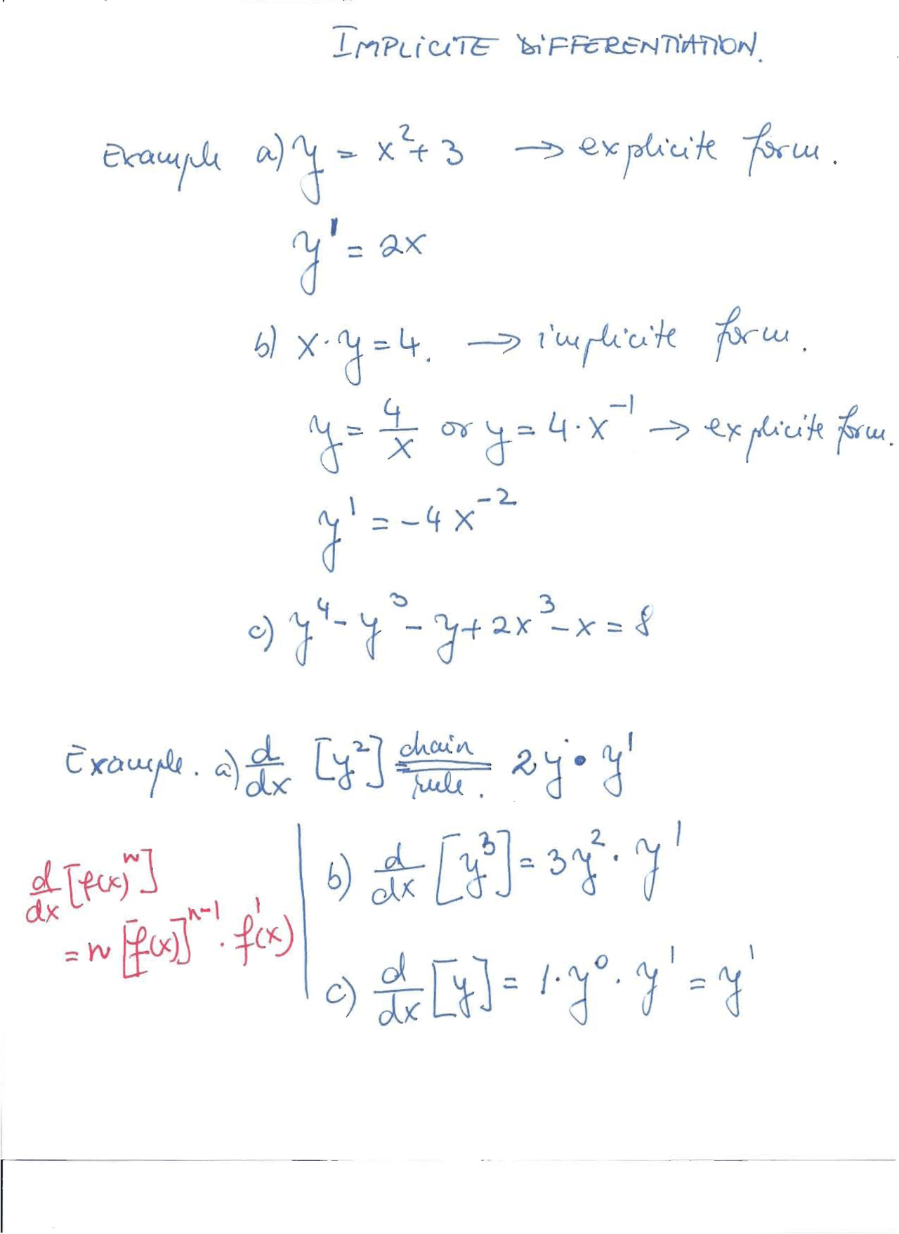 Implicite Differentiation - Business Calculus - Lecture Notes - Docsity