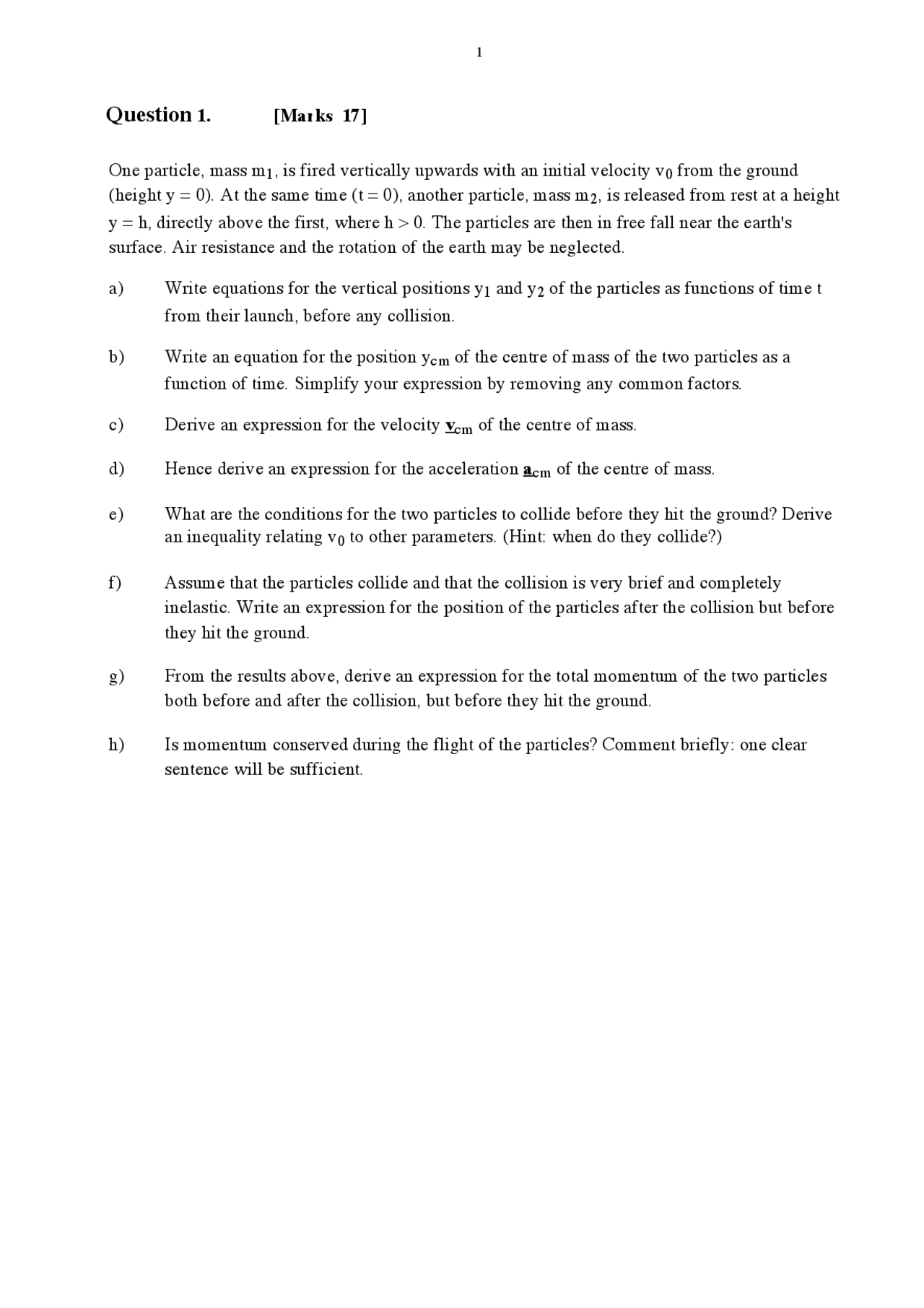 Equations For Vertical Positions Higher Physics Past Paper Docsity