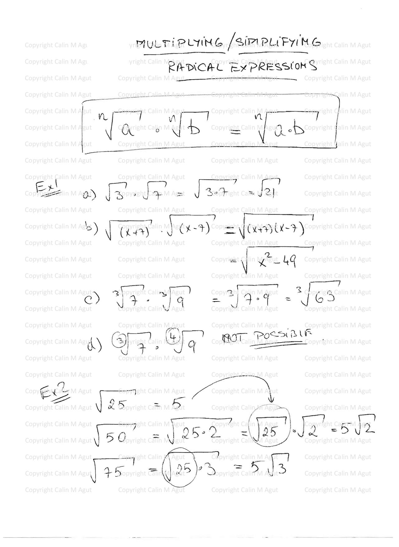 Operations With Radicals Statistics Lecture Notes Docsity