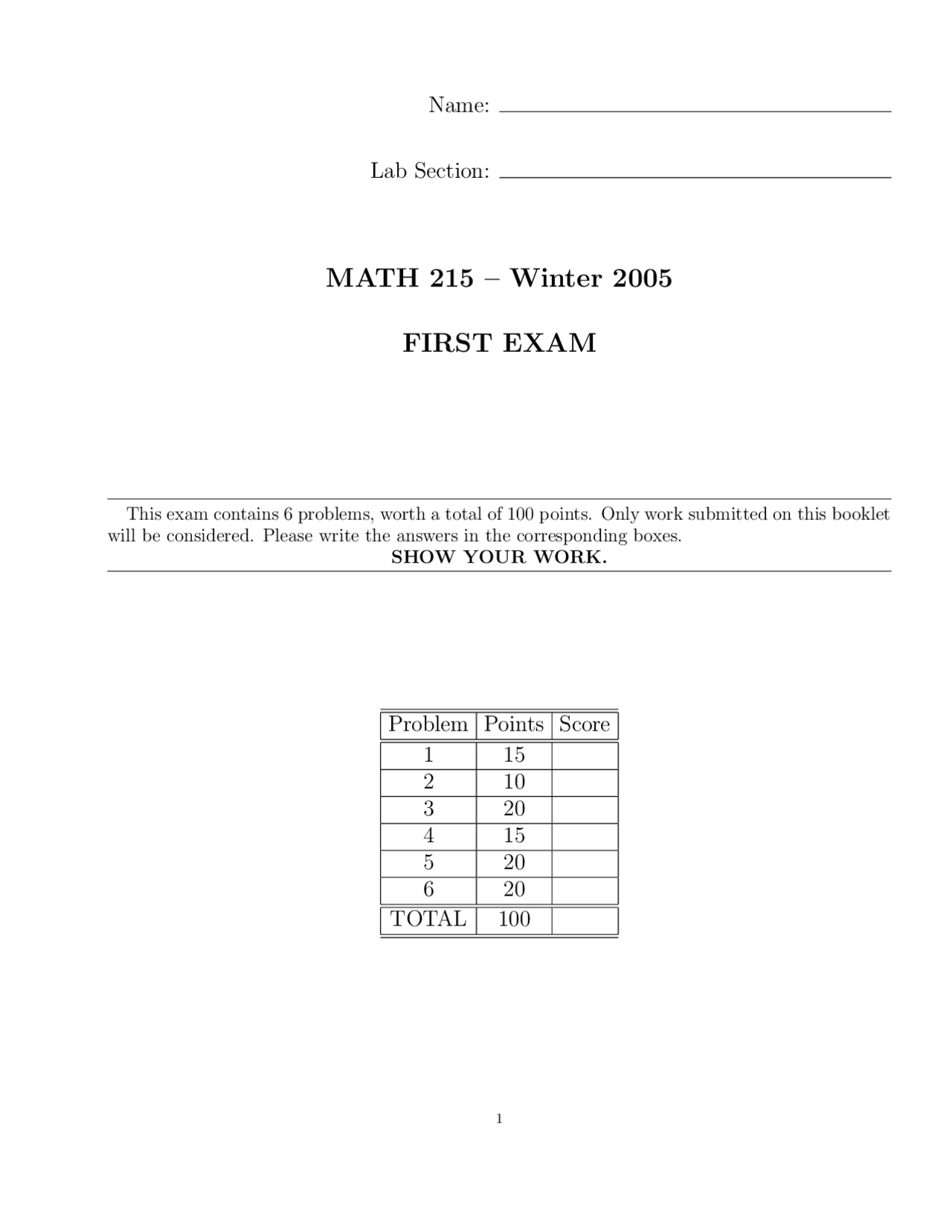 Vector Algebra - Multivariable Calculus - Past Paper - Docsity