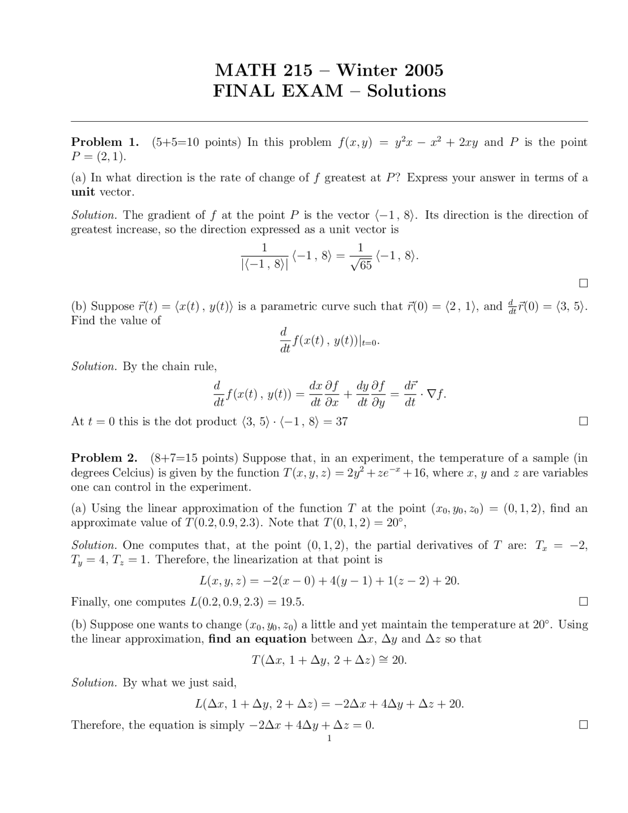 Unit Vector Multivariable Calculus Solved Past Paper Docsity