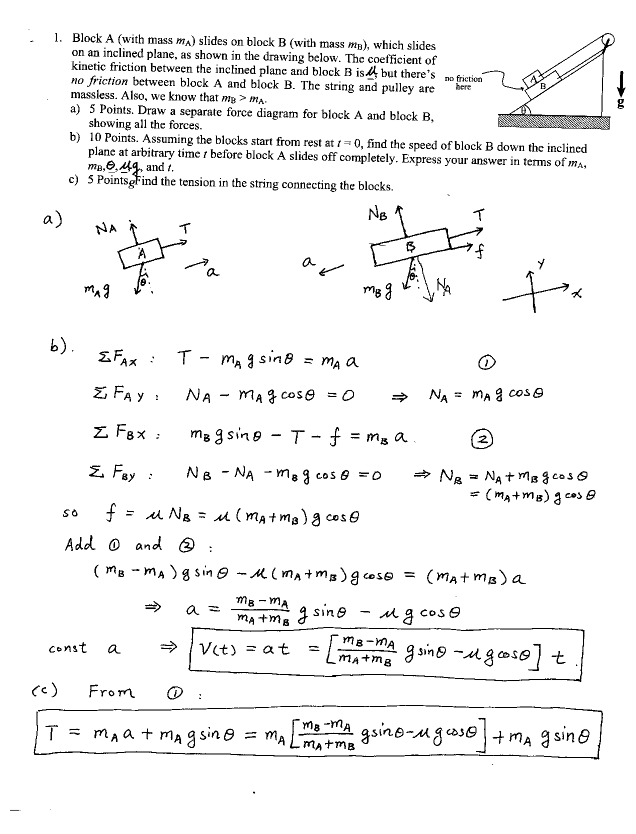 Coefficient of Kinetic Friction - Physics for Scientist and Engineers - Solved Past Paper - Docsity