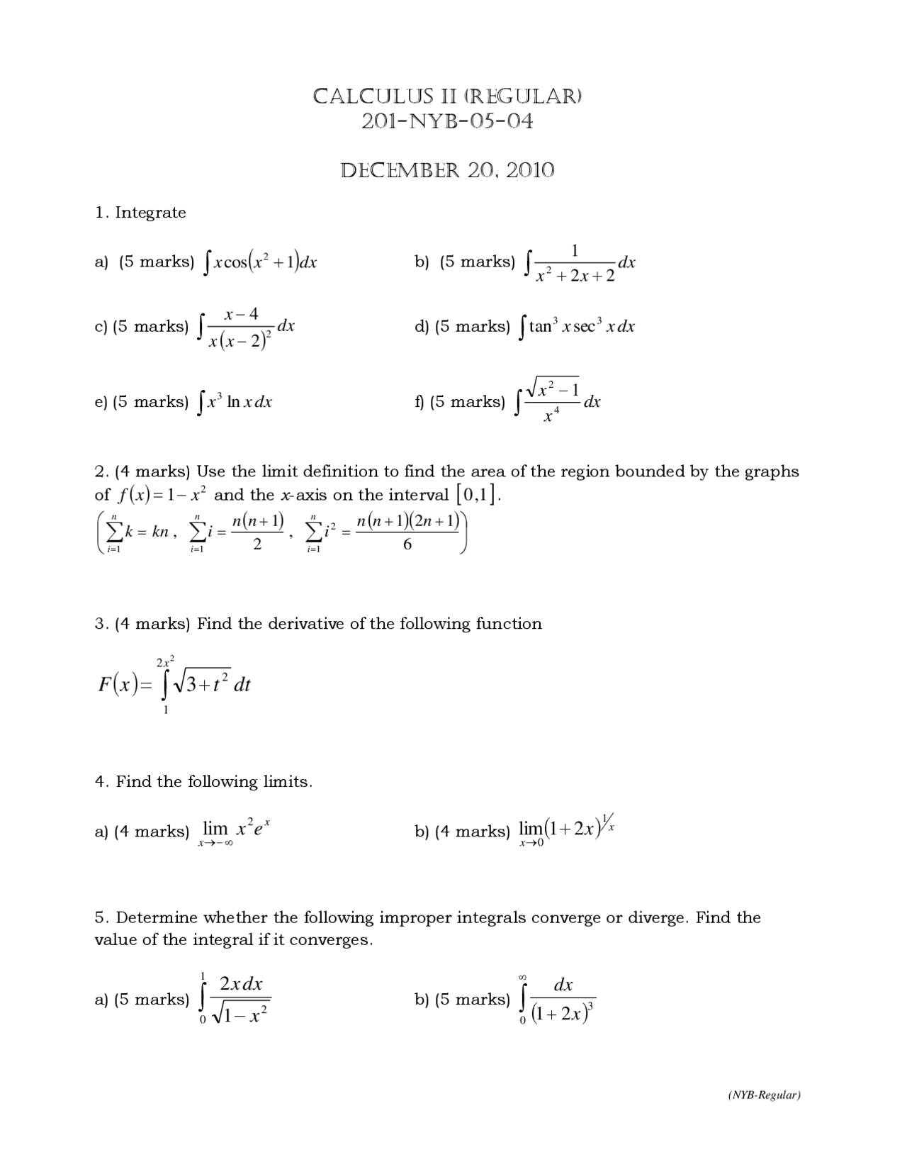 Limit Definition - Calculus - Exam - Docsity