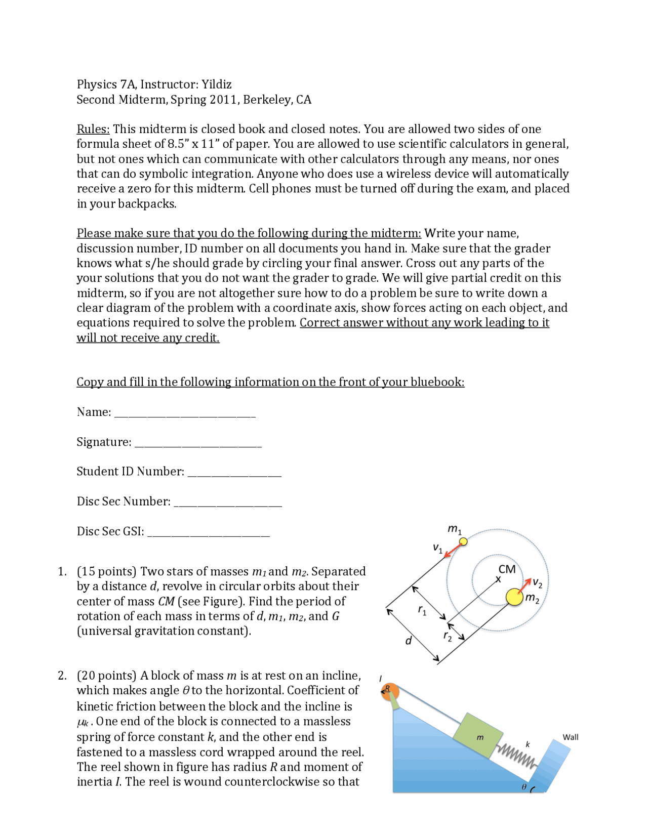 Period Of Rotation Physics For Scientist And Engineers Past Paper