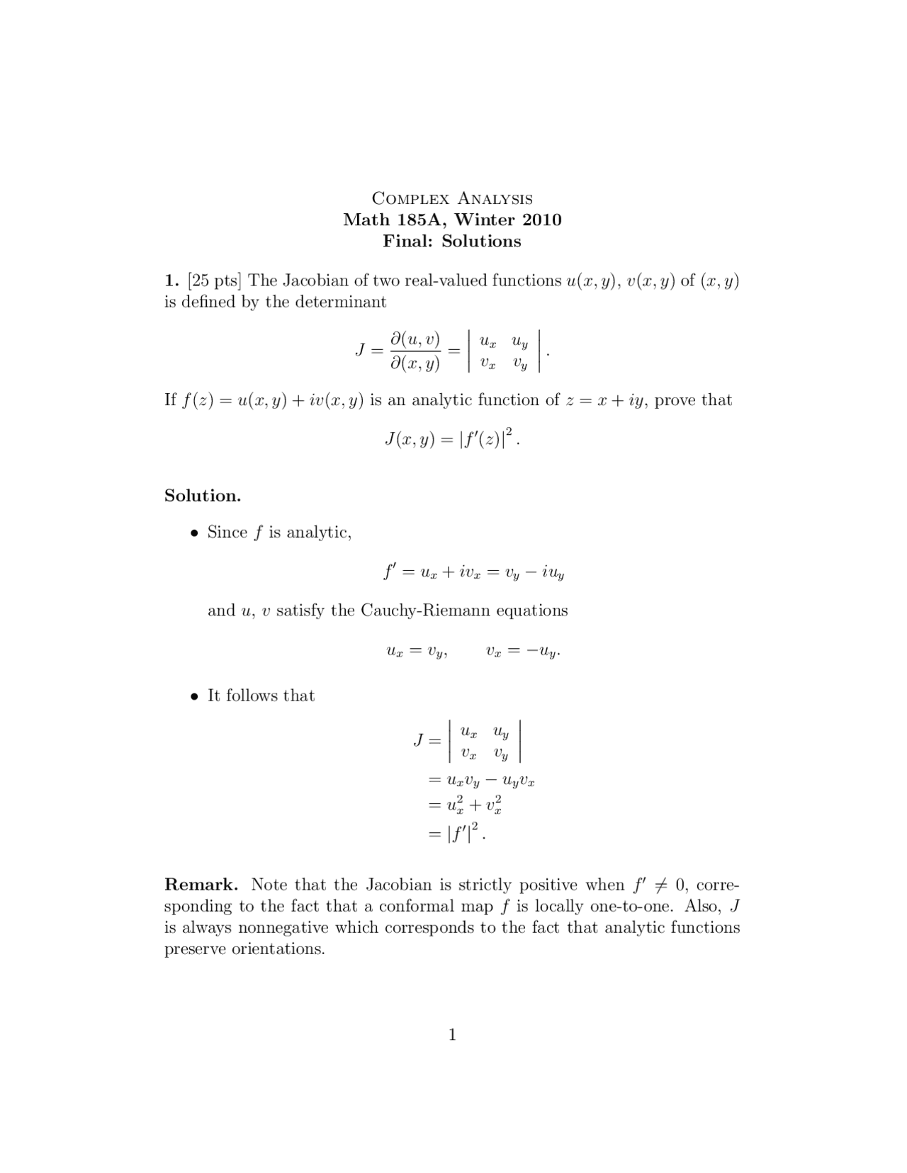 Real Valued Functions Complex Analysis Solved Exam Exams