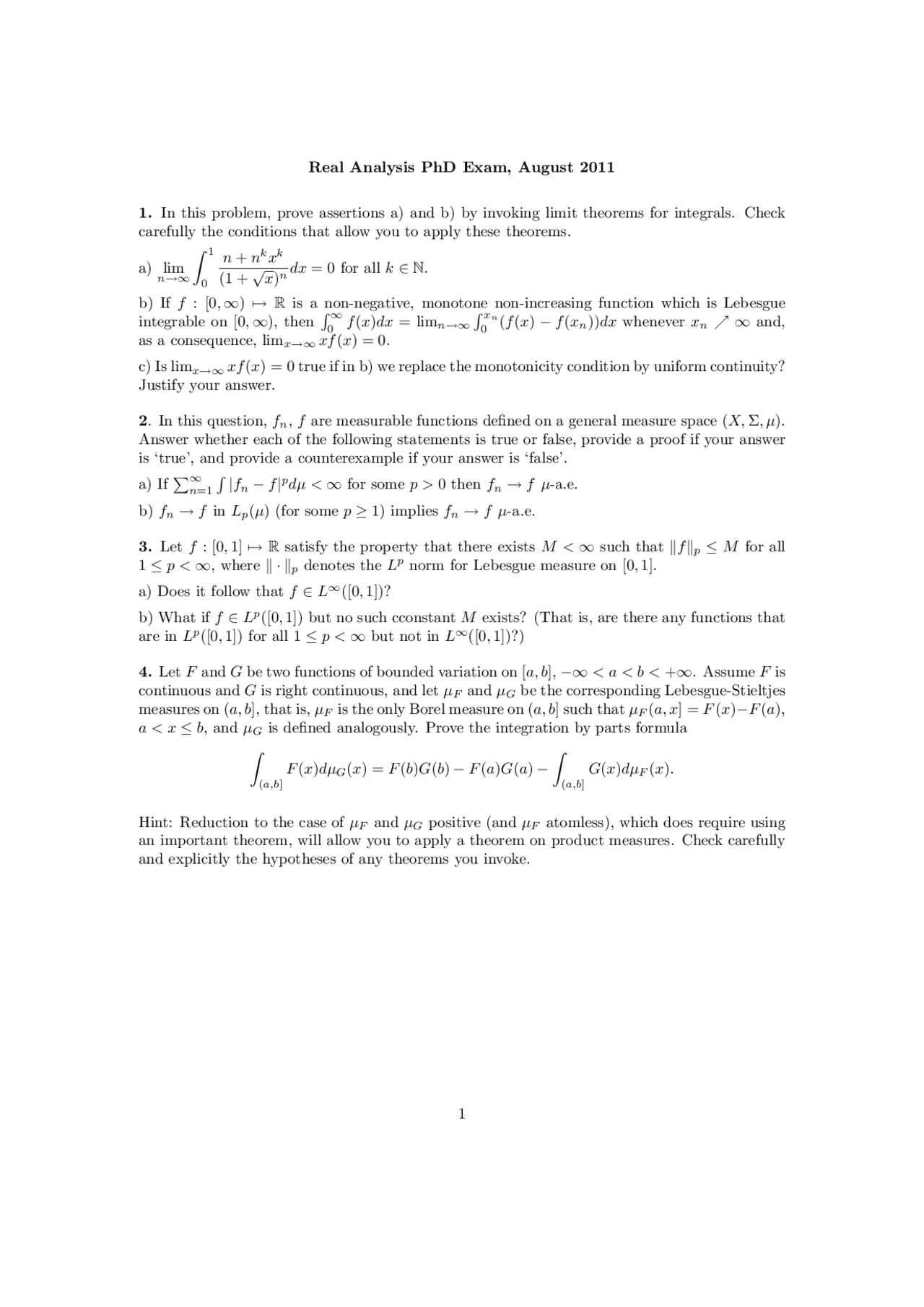 Monotonicity Condition Real Analysis Exam Docsity