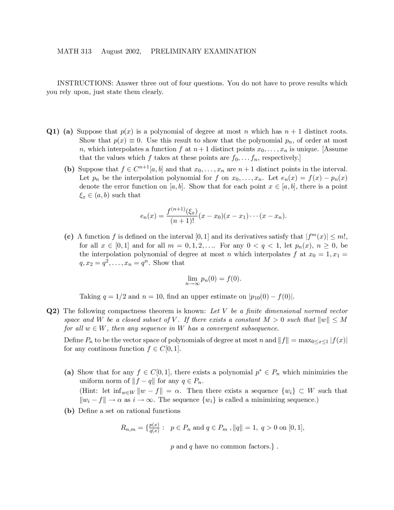 Polynomial Of Degree Numerical Analysis Exam Docsity