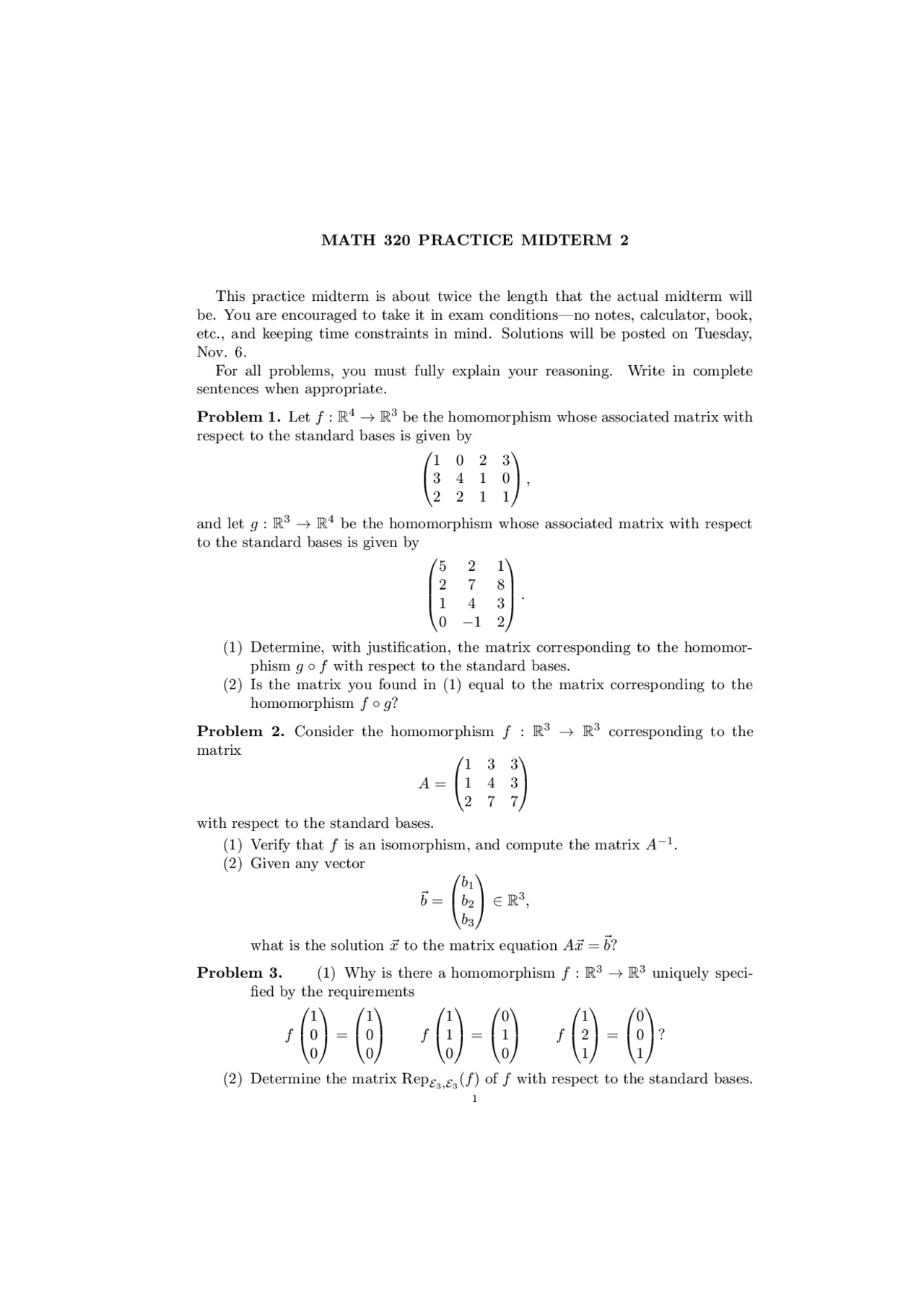 Time Constraints - Linear Algebra - Exam - Docsity