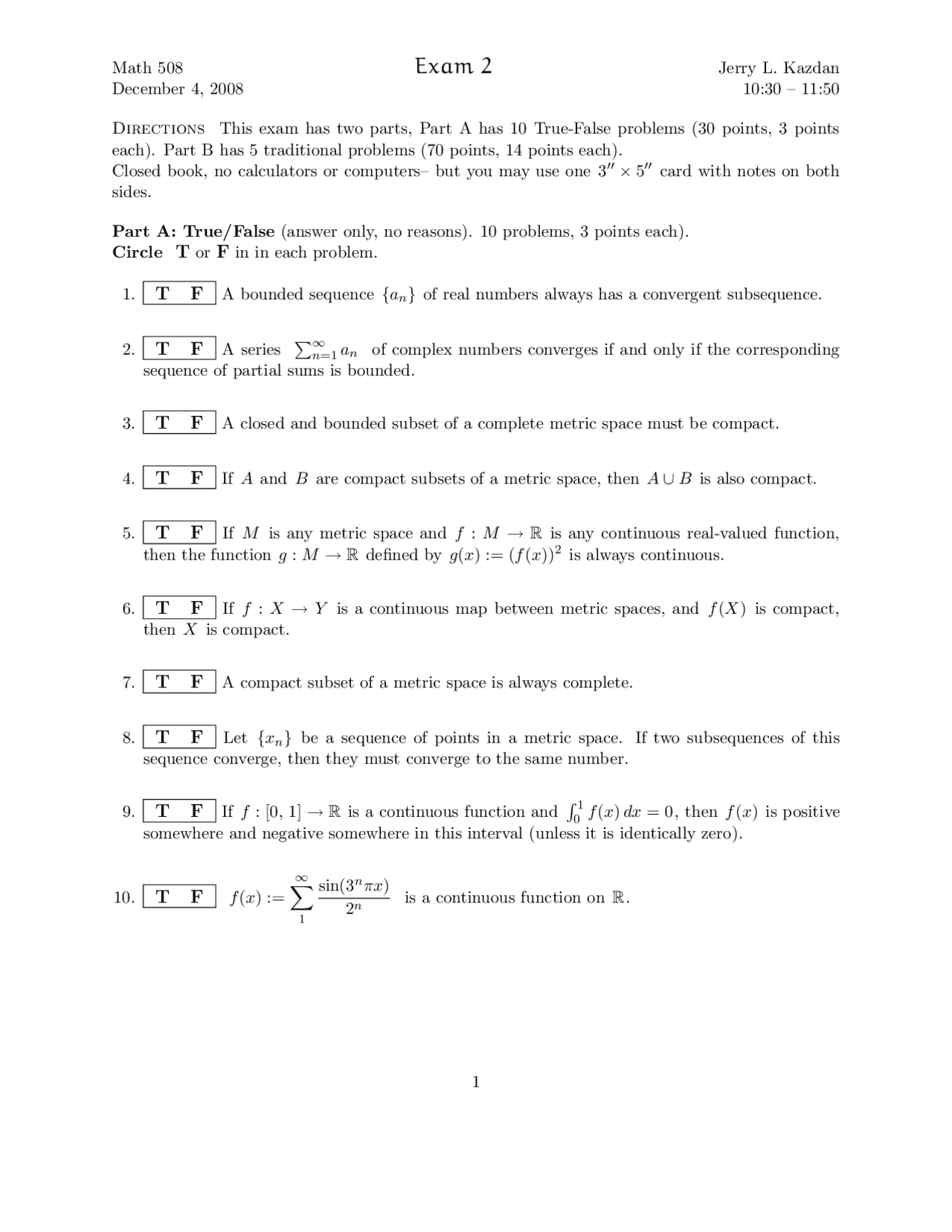 Bounded Sequence Advanced Analysis Exam Docsity