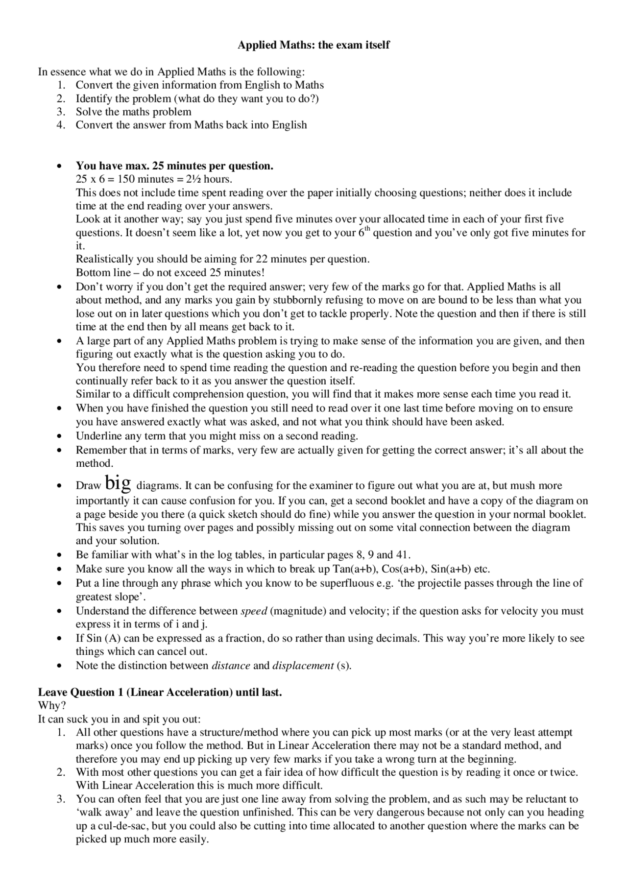The Exam Itself Applied Maths Lecture Notes Docsity