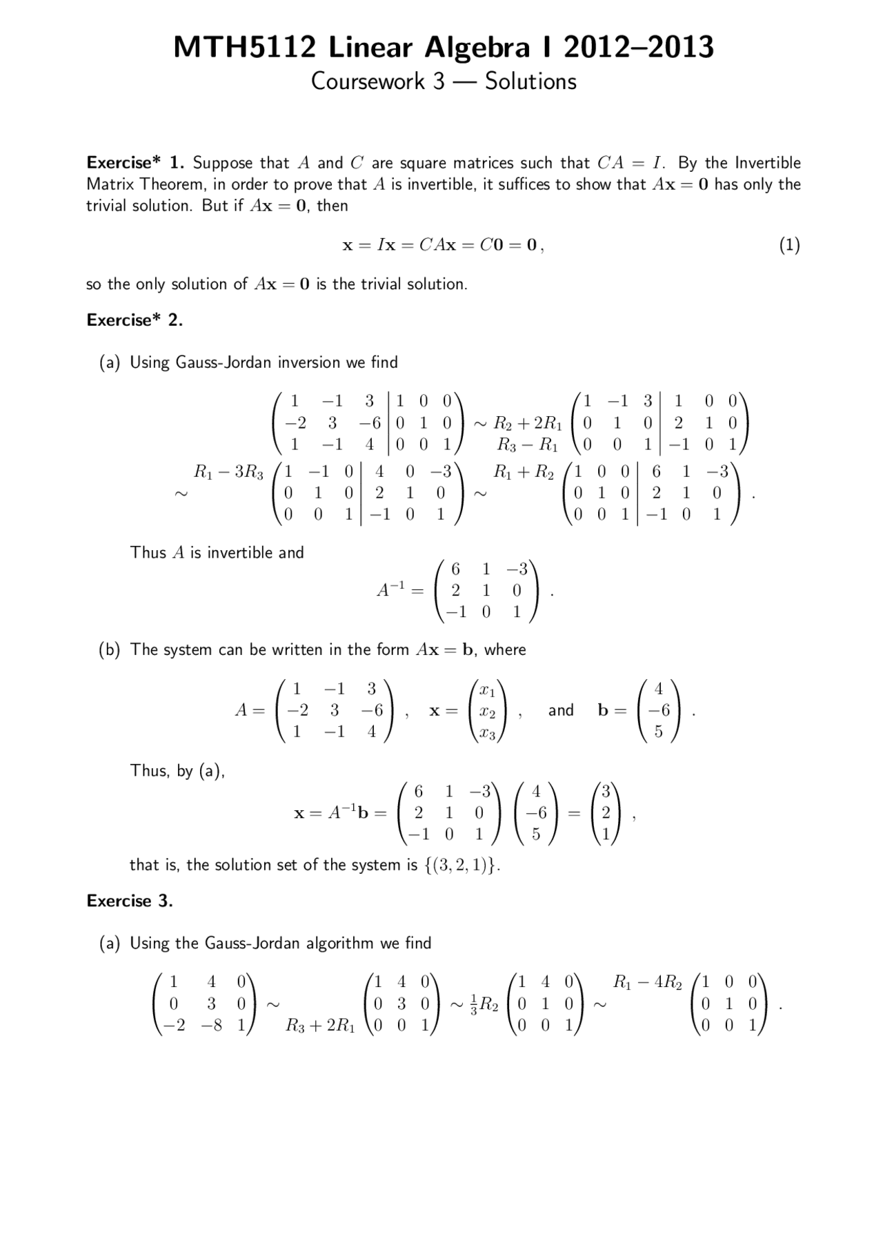 Left Invertible - Linear Algebra - Solved Exercise - Docsity