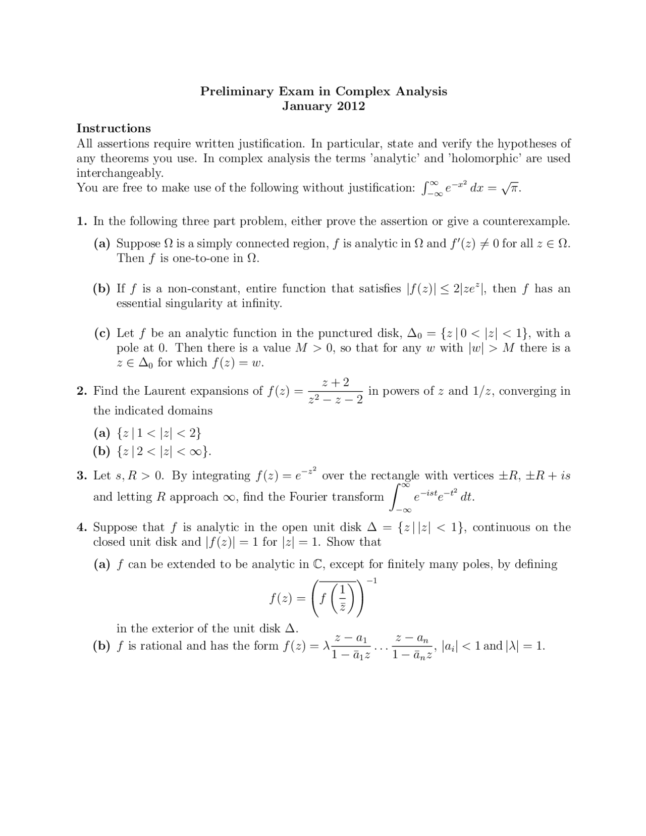 Essential Singularity Complex Analysis Exam Docsity