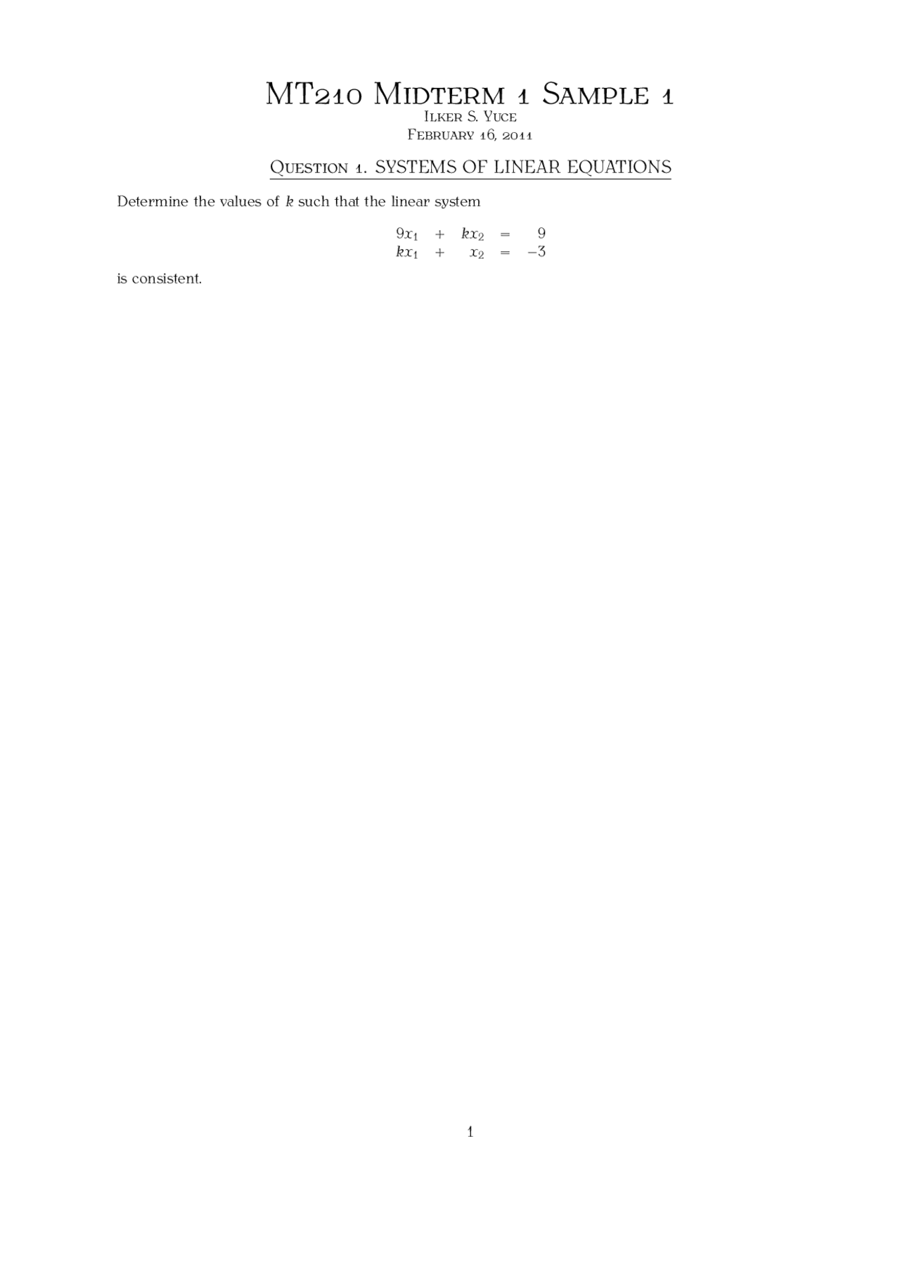 Linear System Linear Algebra Exam Docsity