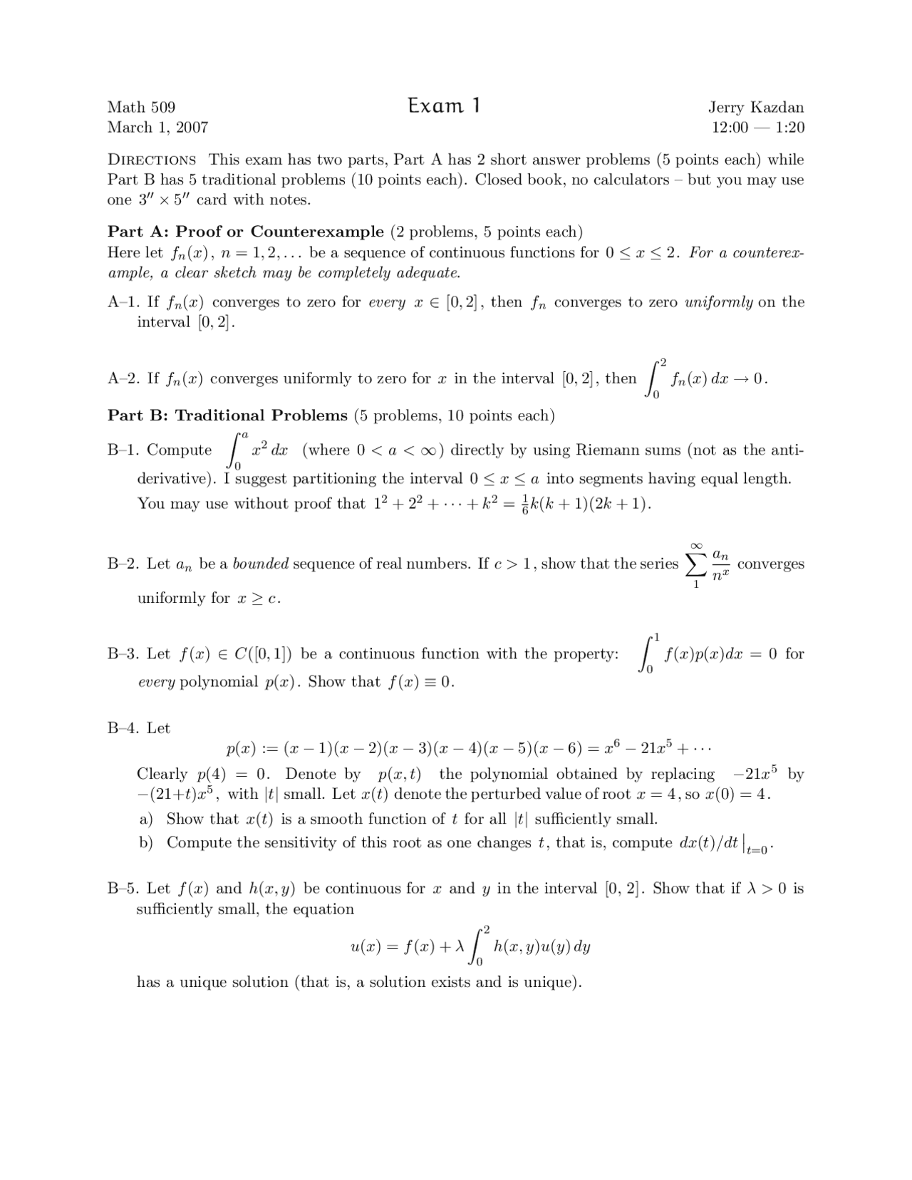 Completely Adequate Advanced Analysis Exam Docsity
