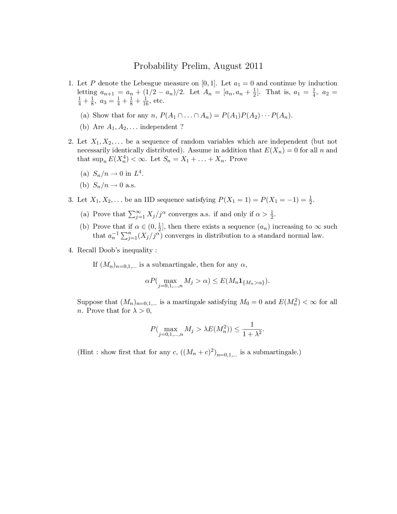 Lebesgue Measure - Probability - Exam - Docsity
