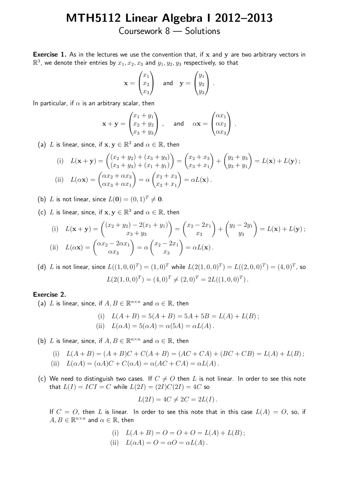 Arbitrary Scalar - Linear Algebra - Solved Exercise - Docsity