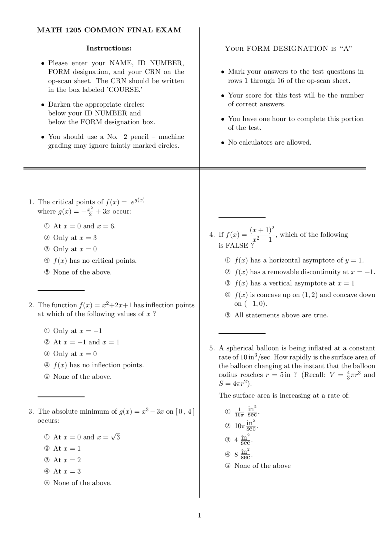 Critical Points Calculus Exam Docsity