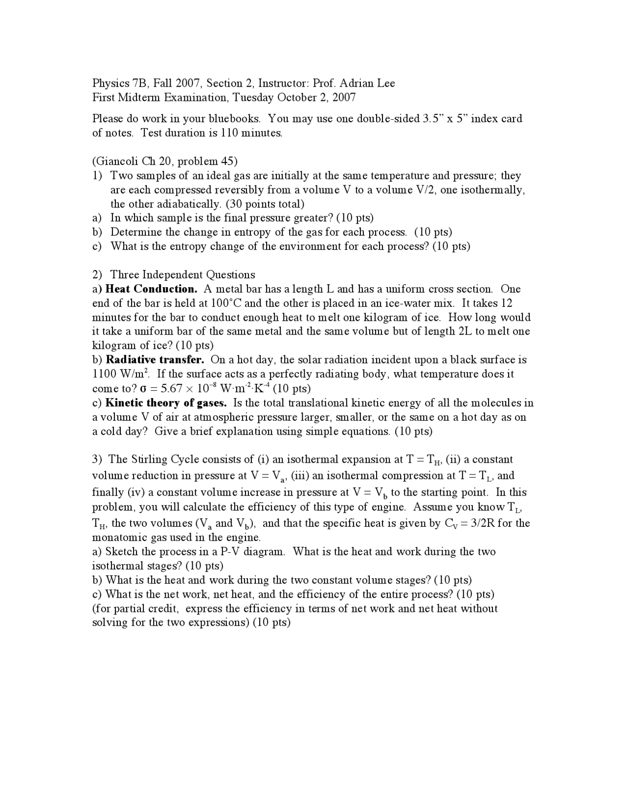 Radiative Transfer - Physics for Scientist and Engineers - Solved Past Paper - Docsity