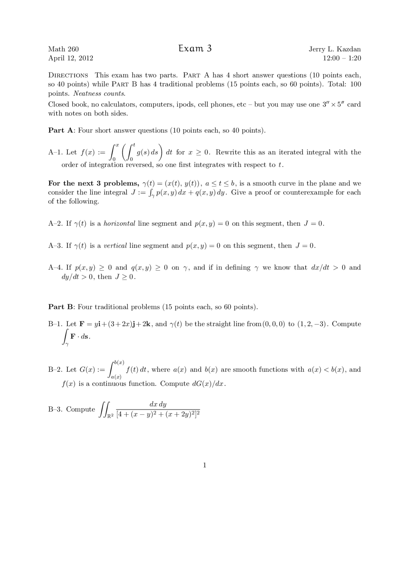 Neatness Counts - Calculus - Exam - Docsity