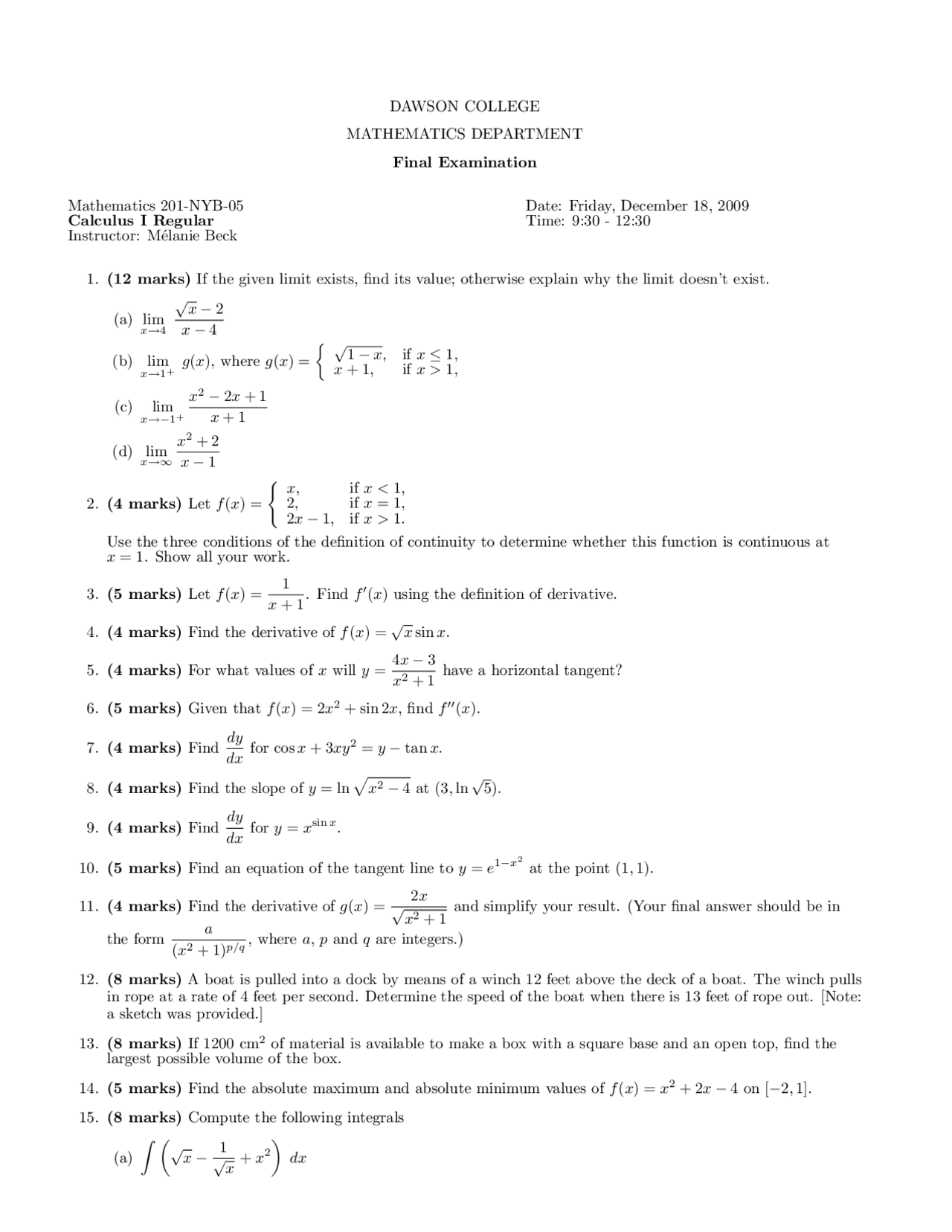 Conditions Calculus Exam Docsity