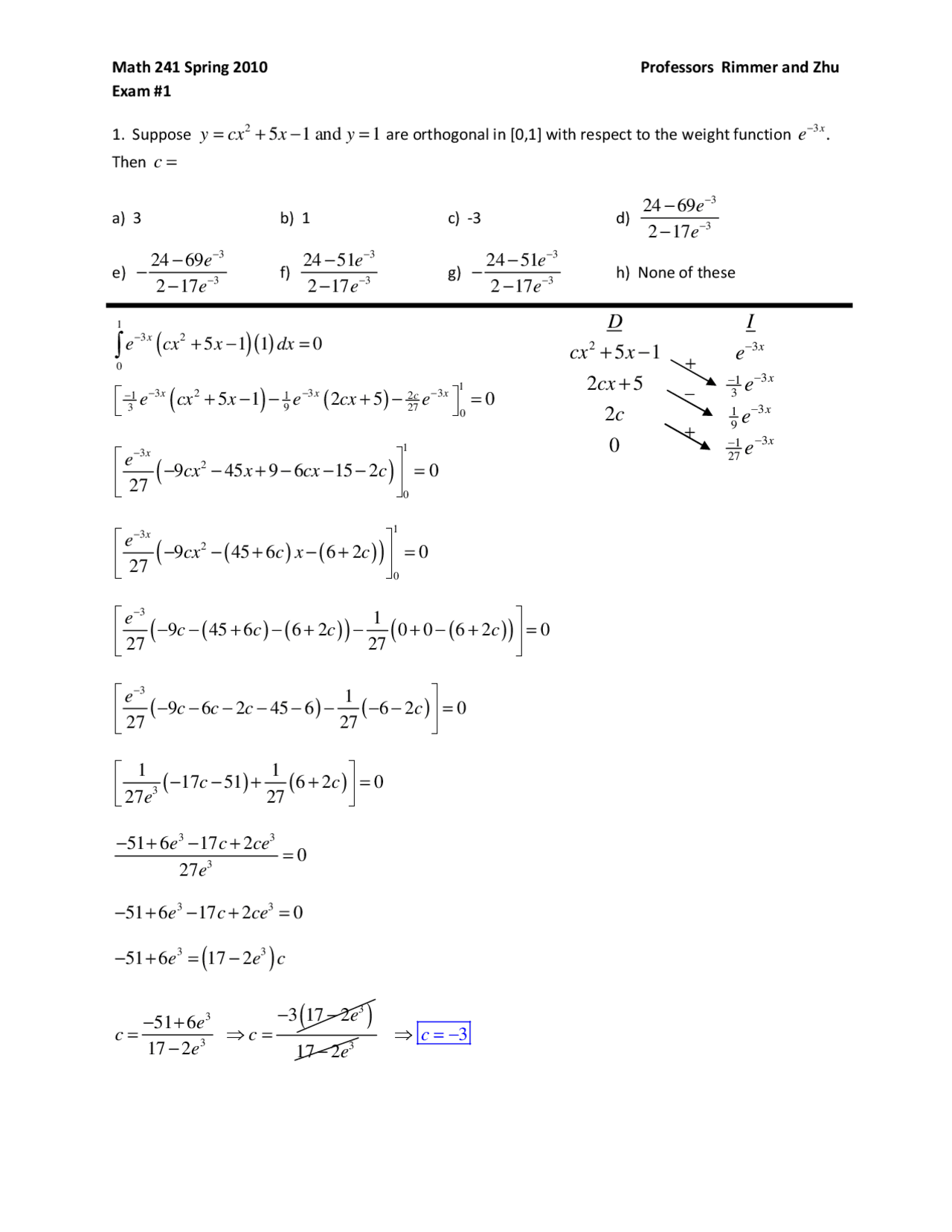 Orthogonal Complex Analysis Solved Exam Docsity
