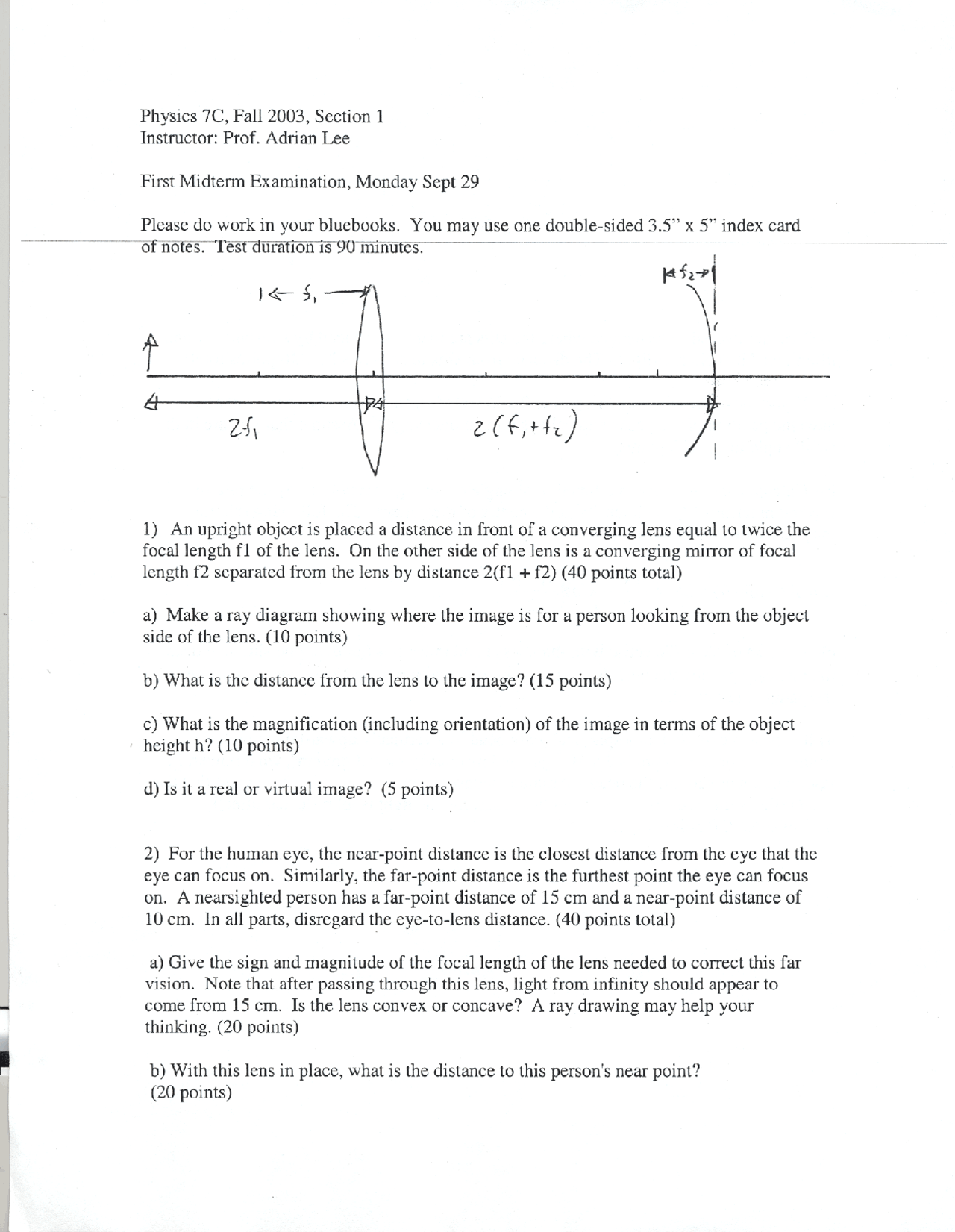 Virtual Image - Physics for Scientist and Engineers - Past Paper - Docsity