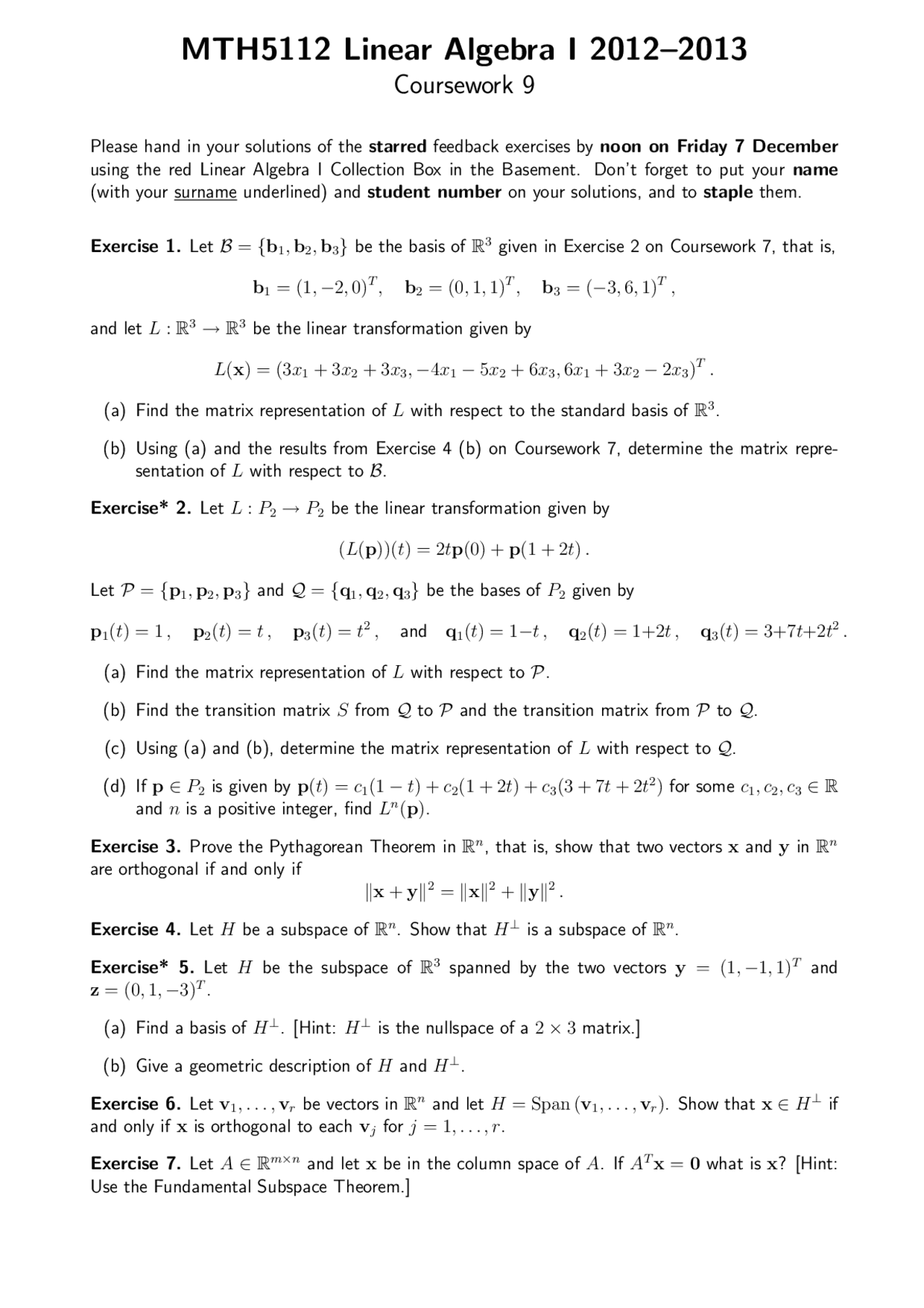 Linear Transformation Linear Algebra Exercise Docsity