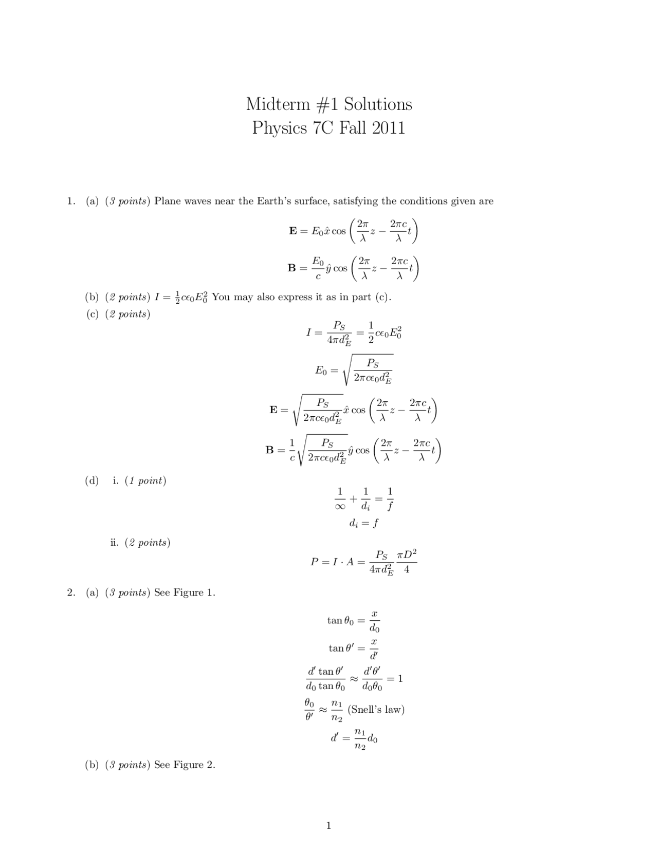 Limit of Resolution - Physics for Scientist and Engineers - Solved Past Paper - Docsity