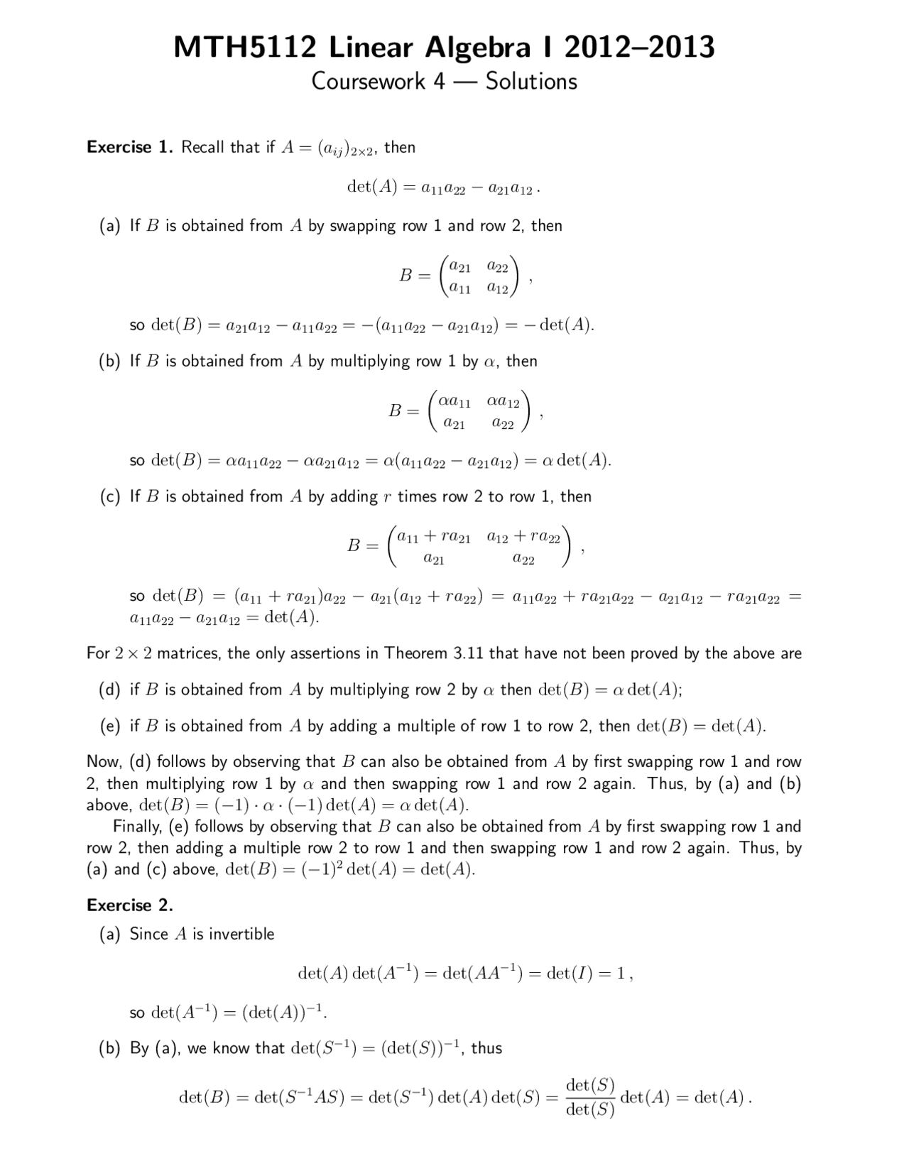 Swapping Row Linear Algebra Solved Exercise Docsity
