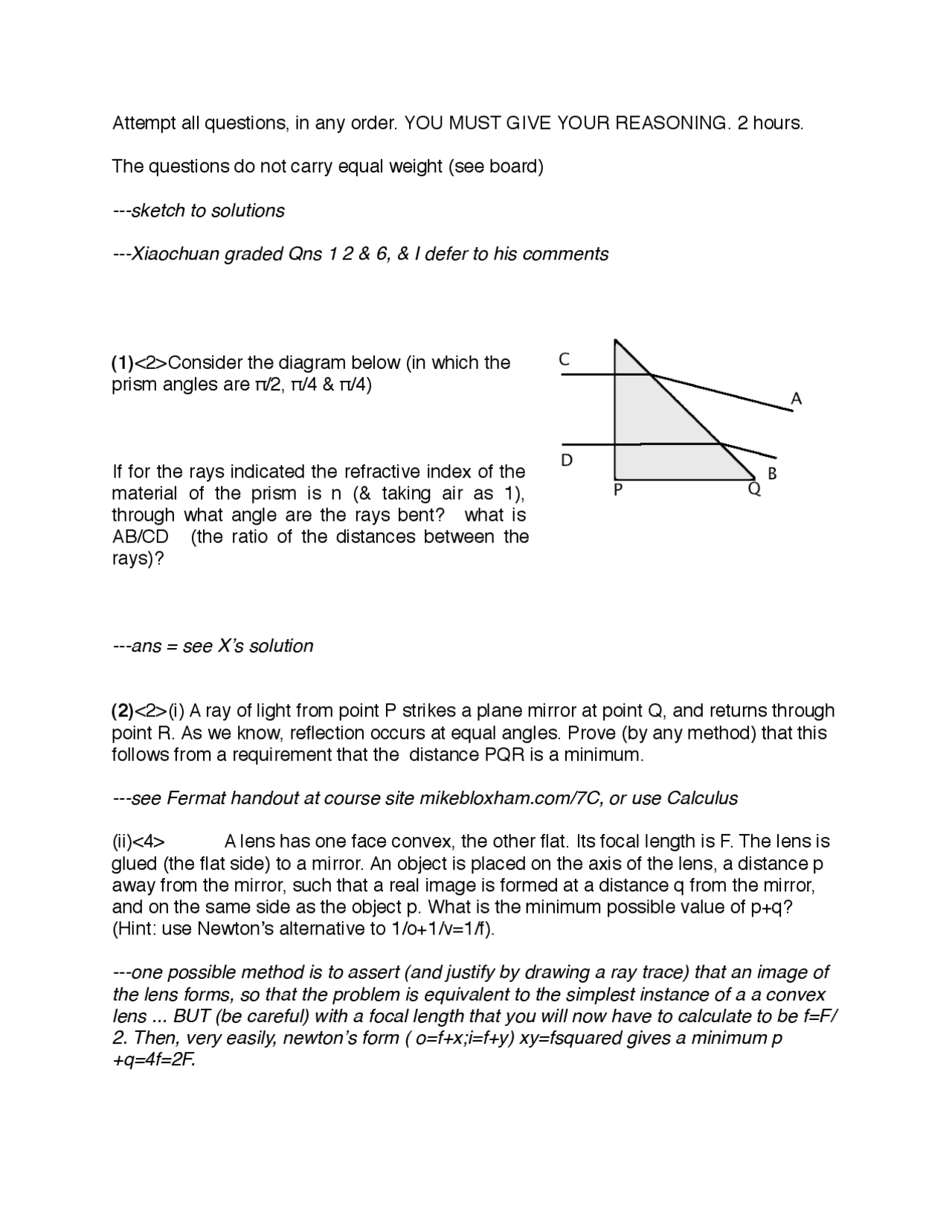 Prism Angles - Physics for Scientist and Engineers - Solved Past Paper - Docsity