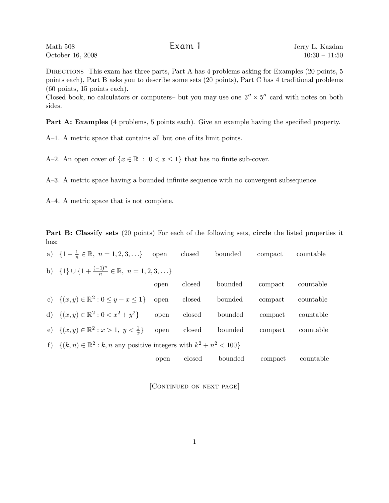 Calculators or Computers - Advanced Analysis - Exam - Docsity