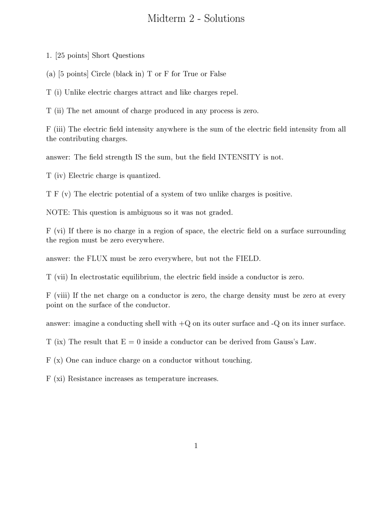 Unlike Electric Charges - Physics for Scientist and Engineers - Solved Past Paper - Docsity