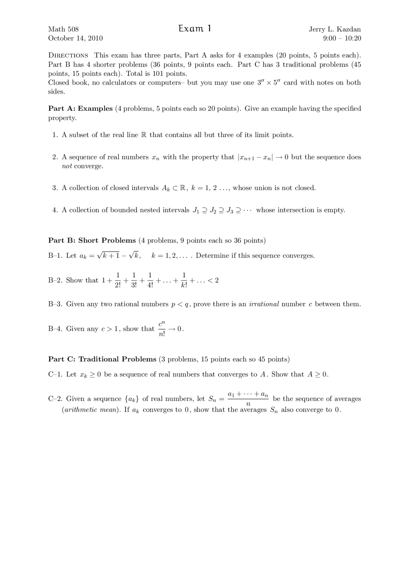 Shorter Problems Advanced Analysis Exam Docsity