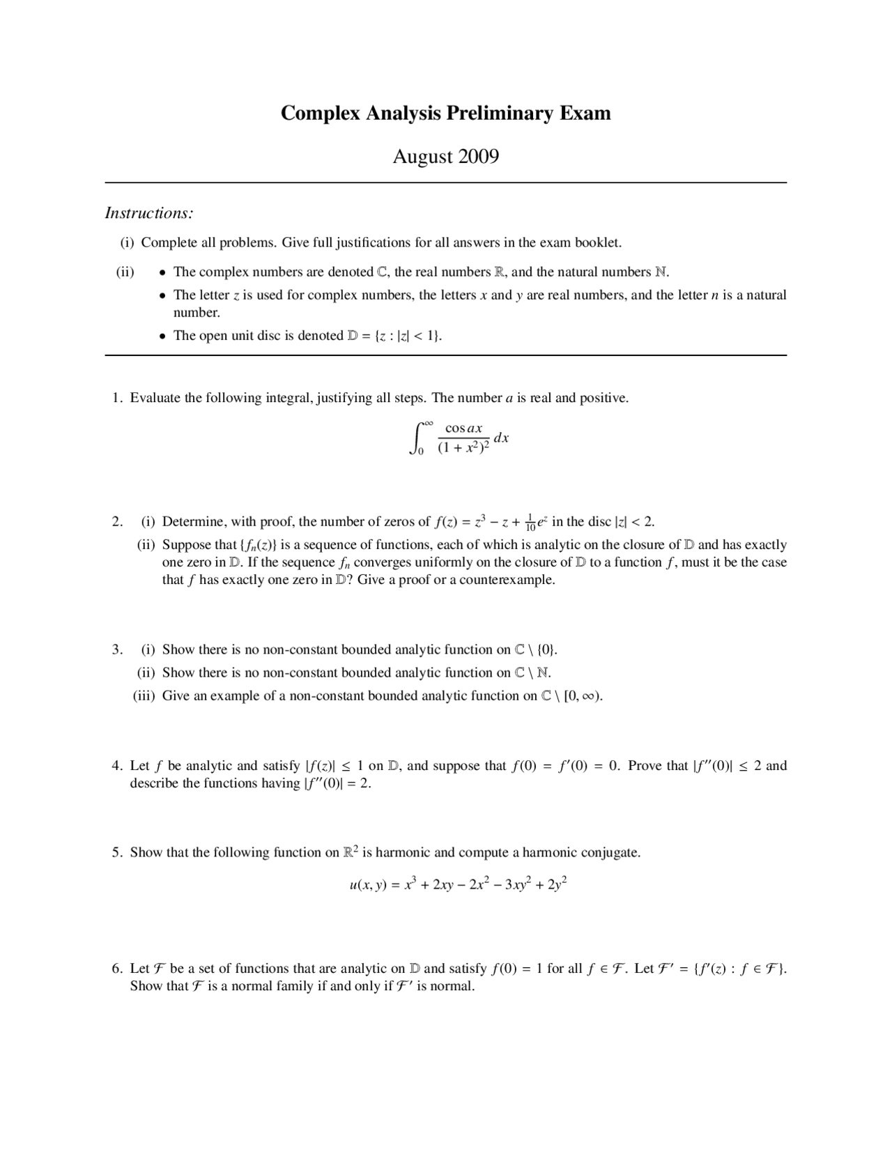 Real Numbers Complex Analysis Exam Docsity