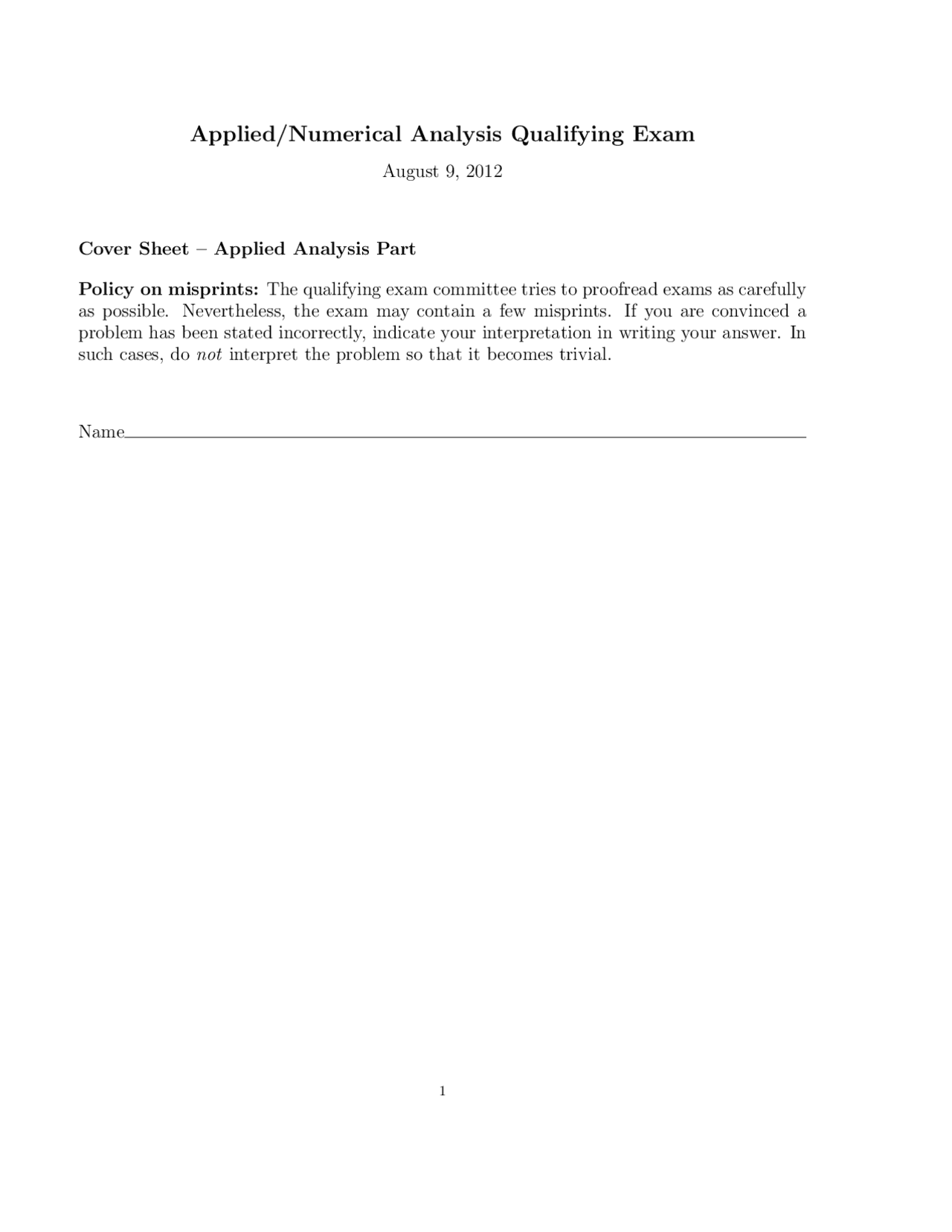 Nevertheless Applied Analysis Exam Docsity