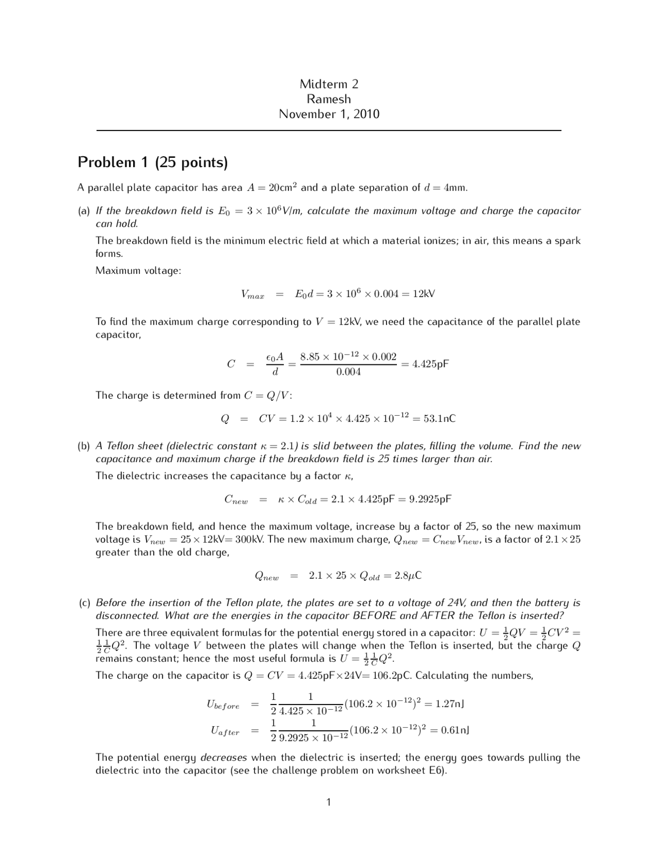 Parallel Plate Capacitor Physics For Scientist And Engineers Solved