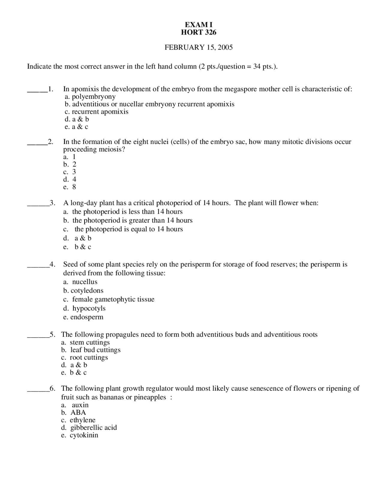 40 Questions on the Plant Propagation - Examination 1 | HORT 326 - Docsity