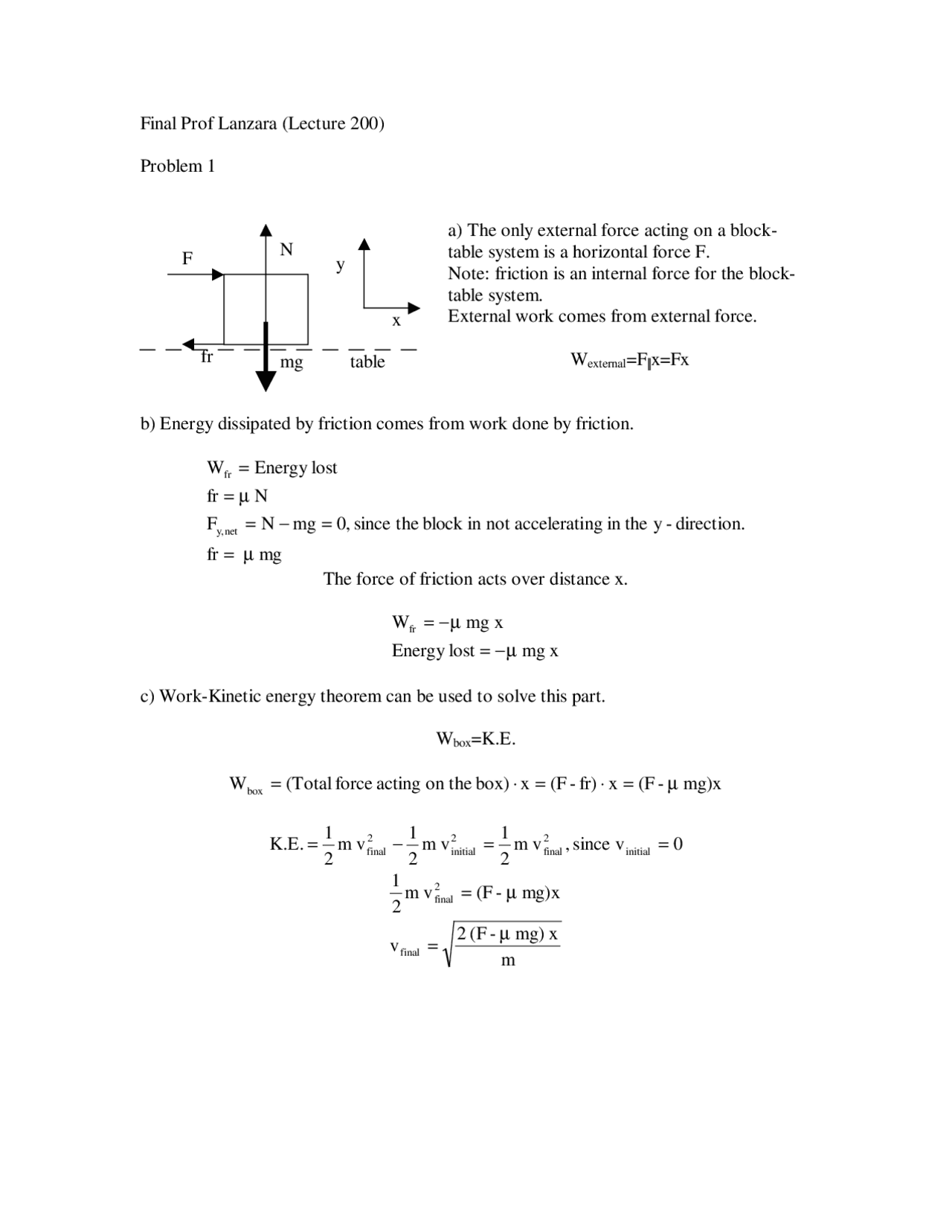 External Force - Physics for Scientist and Engineers - Solved Past Paper - Docsity