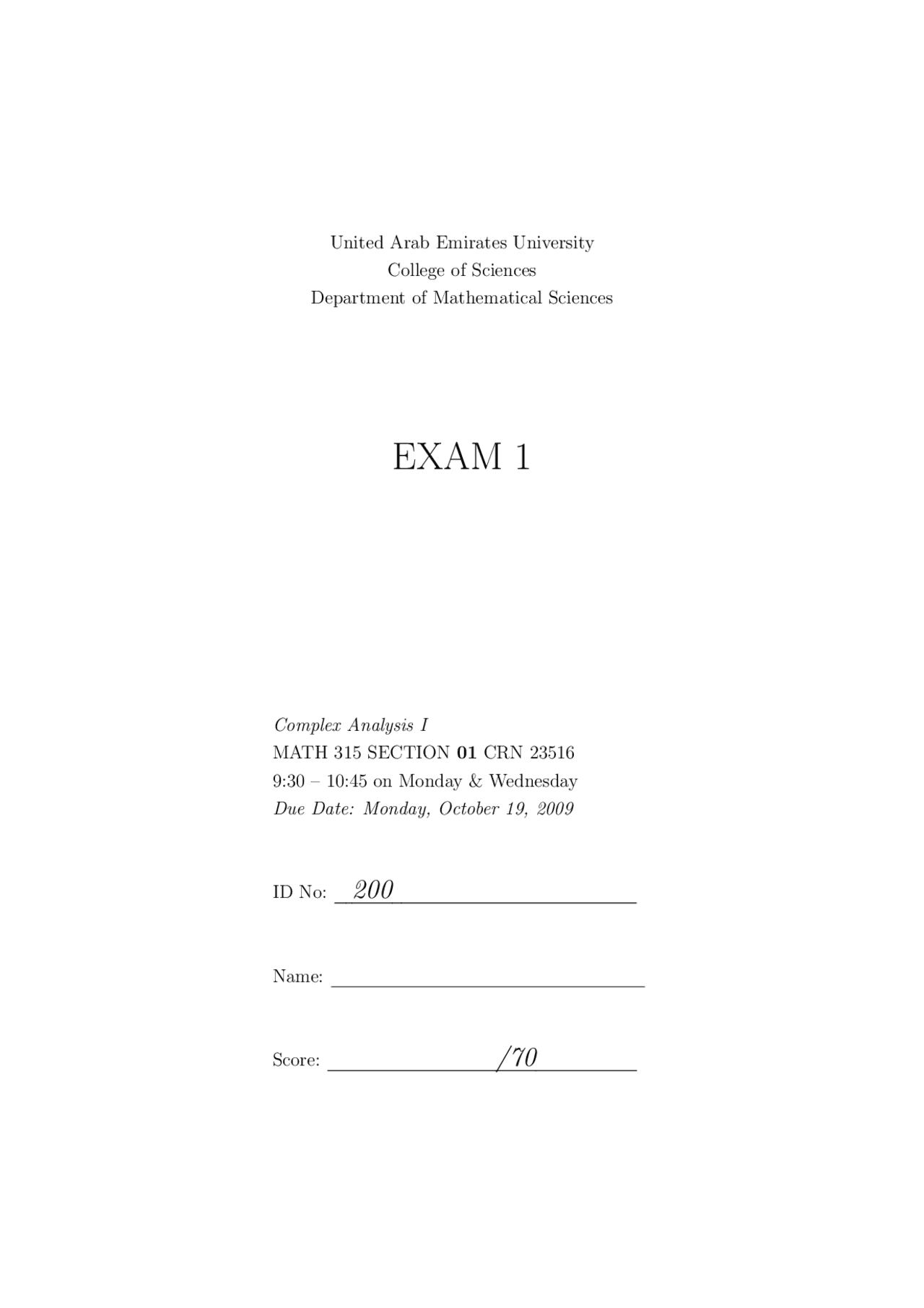 Compute Complex Analysis Exam Docsity
