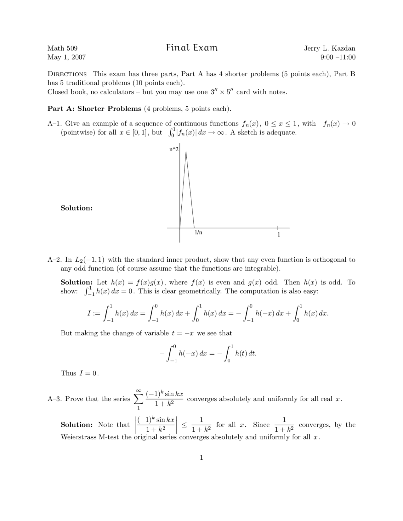 Sequence Advanced Analysis Solved Exam Docsity