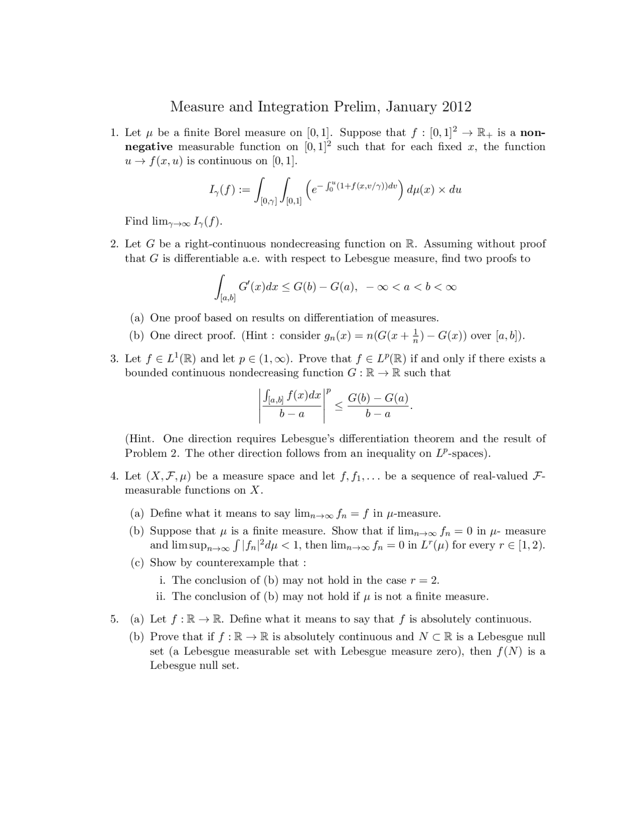 Right Continuous Real Analysis Exam Docsity