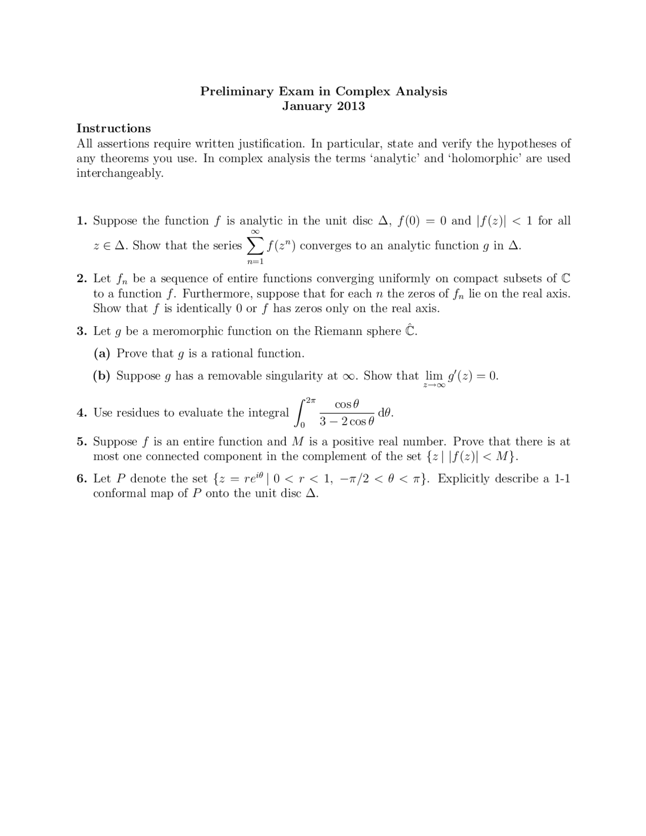 Meromorphic Function Complex Analysis Exam Docsity