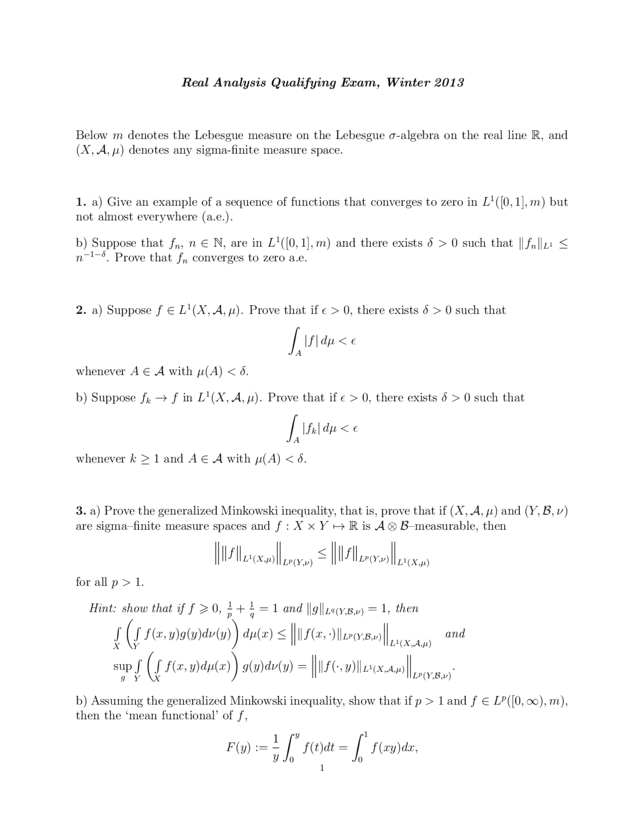 Sequence of Functions - Real Analysis - Exam - Docsity