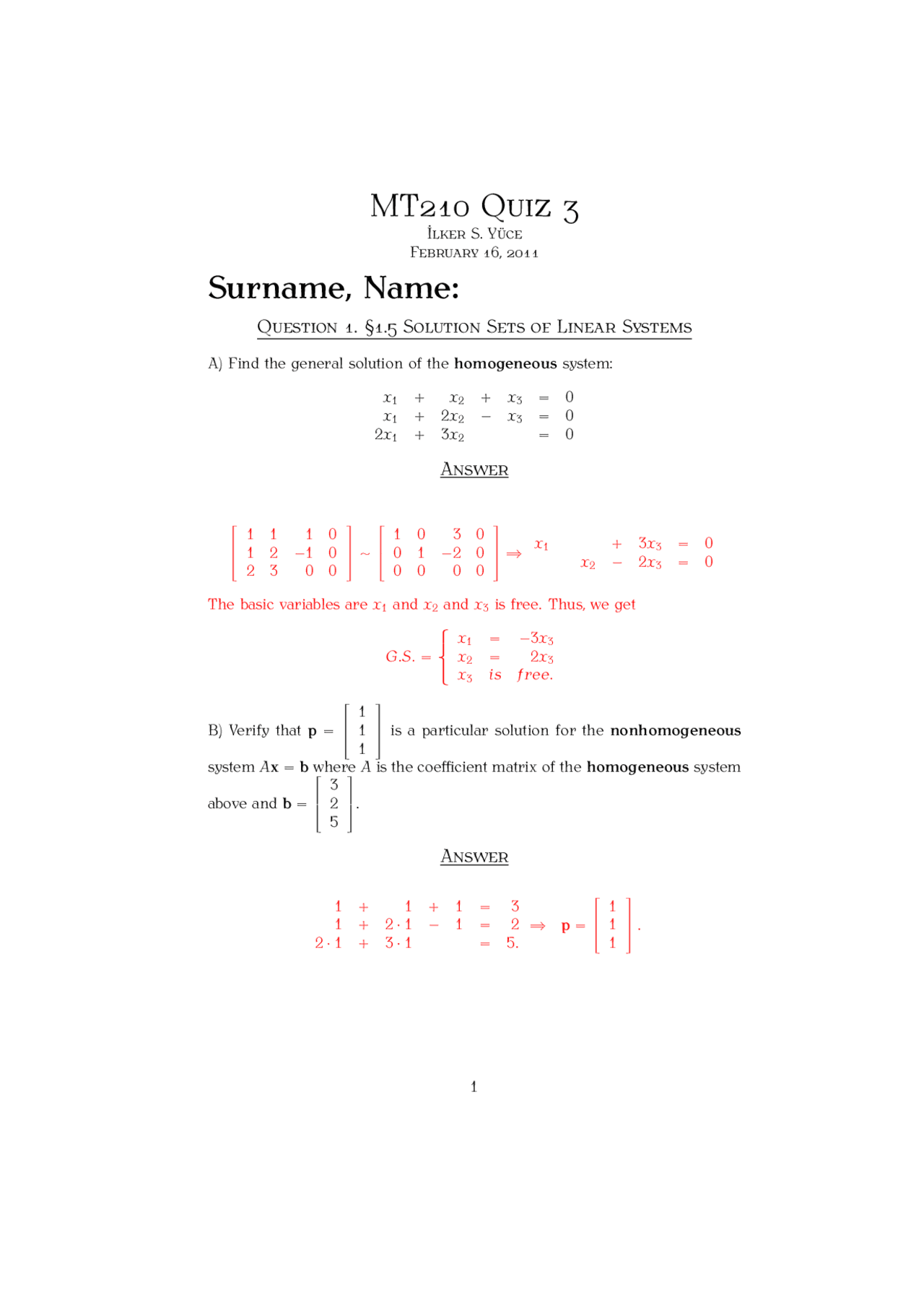 Homogeneous System Linear Algebra Solved Exam Docsity
