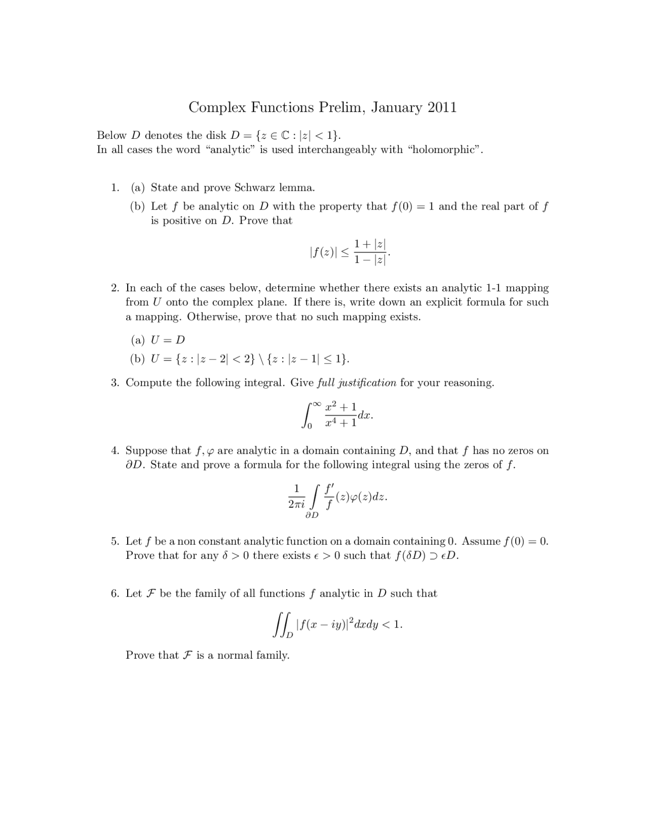 Complex Plane Complex Analysis Exam Docsity