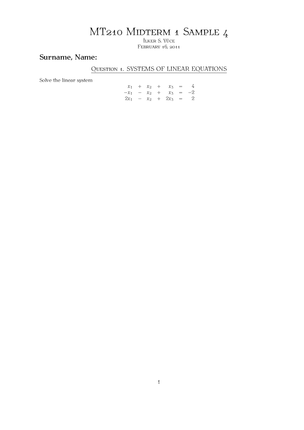 Systems Linear Algebra Exam Docsity