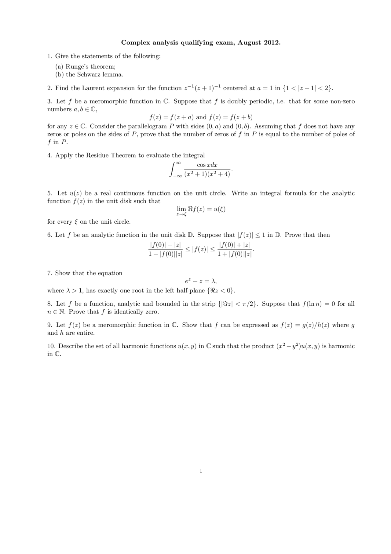 Runges Theorem Complex Analysis Exam Docsity